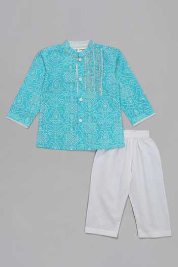 Buy Saka Designs Blue Bandhani Print Kurta Set For Boys Online | Aza ...
