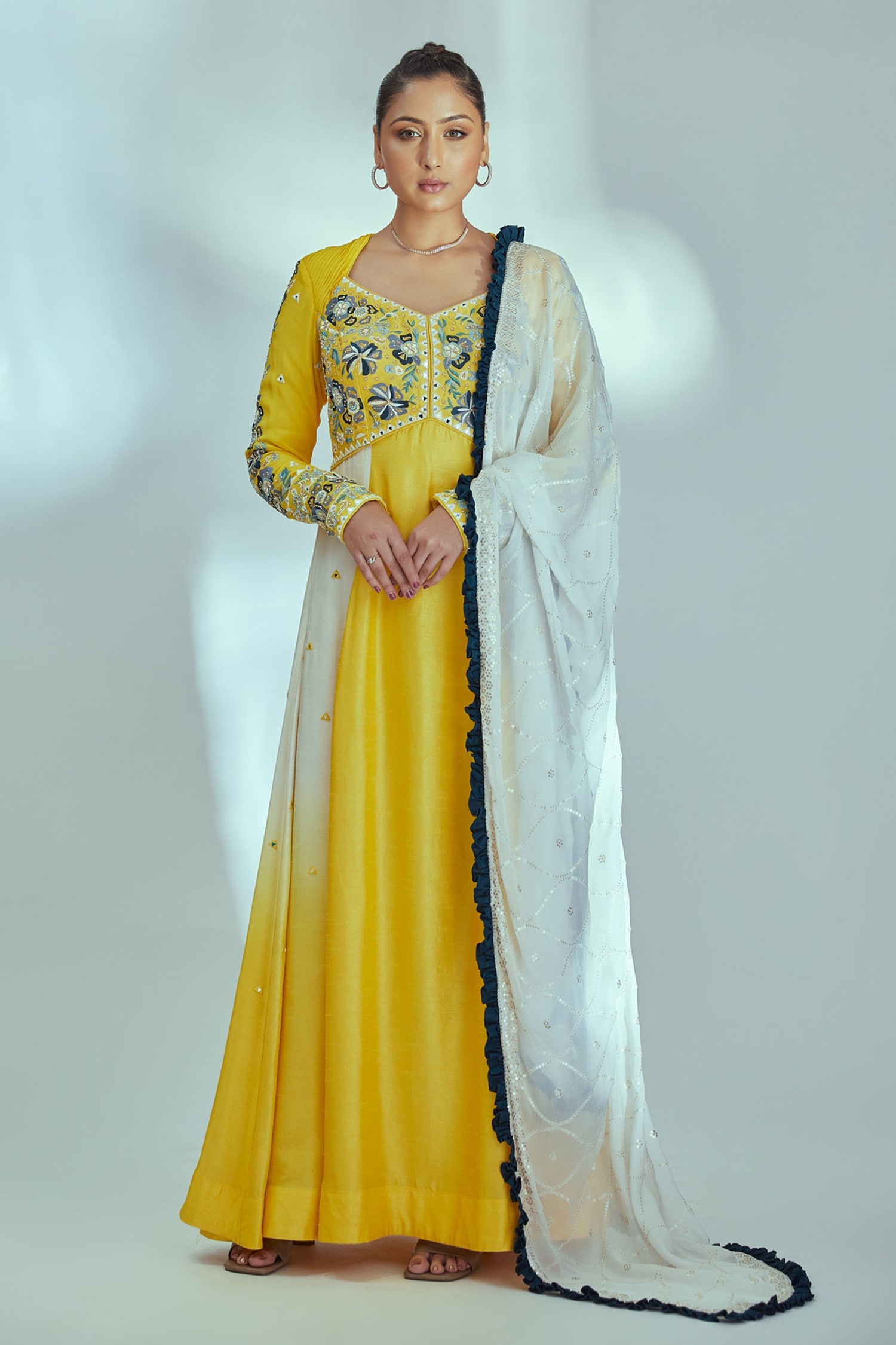 Buy Suruchi Parakh Yellow Georgette Crepe Multi Panel Embroidered ...