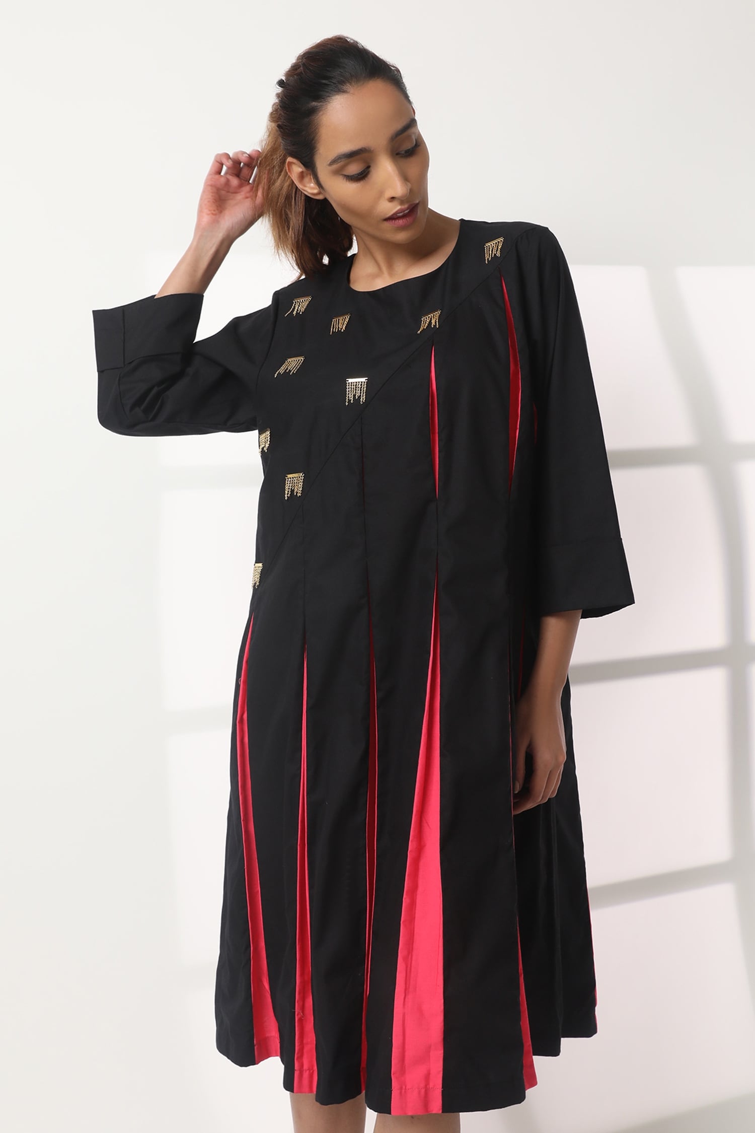 Buy Studio Moda India Black Cotton Flurry Inverted Pleated Dress Online ...
