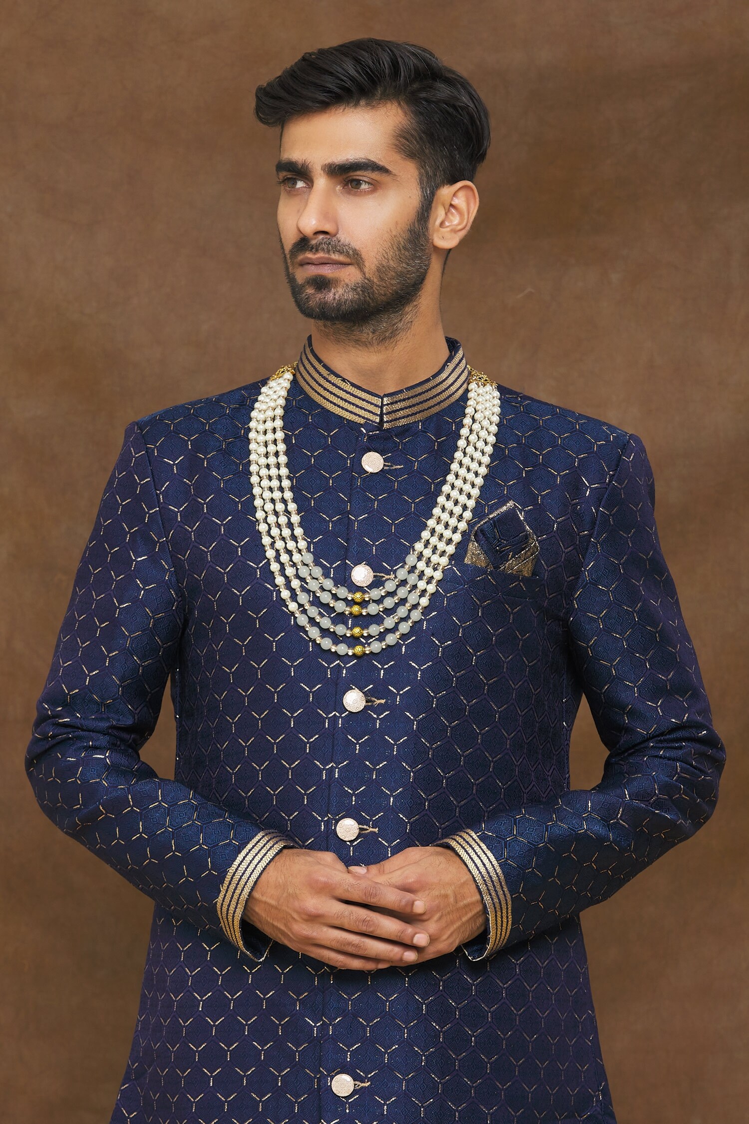 Buy Grey Multi Layered Pearl Mala For Men by Arihant Rai Sinha Online ...