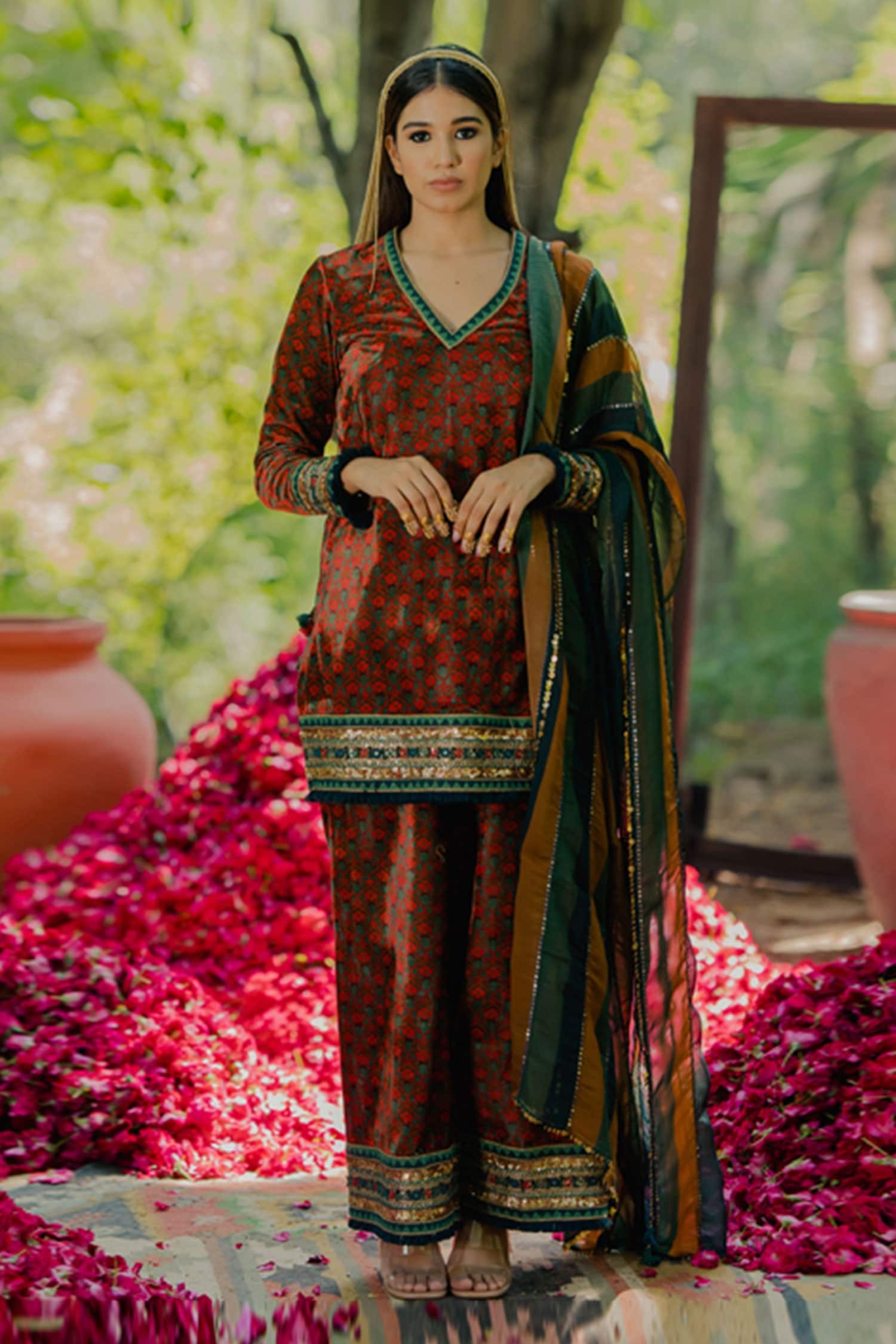 Buy Multi Color Organza Stripe Pattern Dupatta For Women by Pooja-Keyur Online at Aza Fashions.