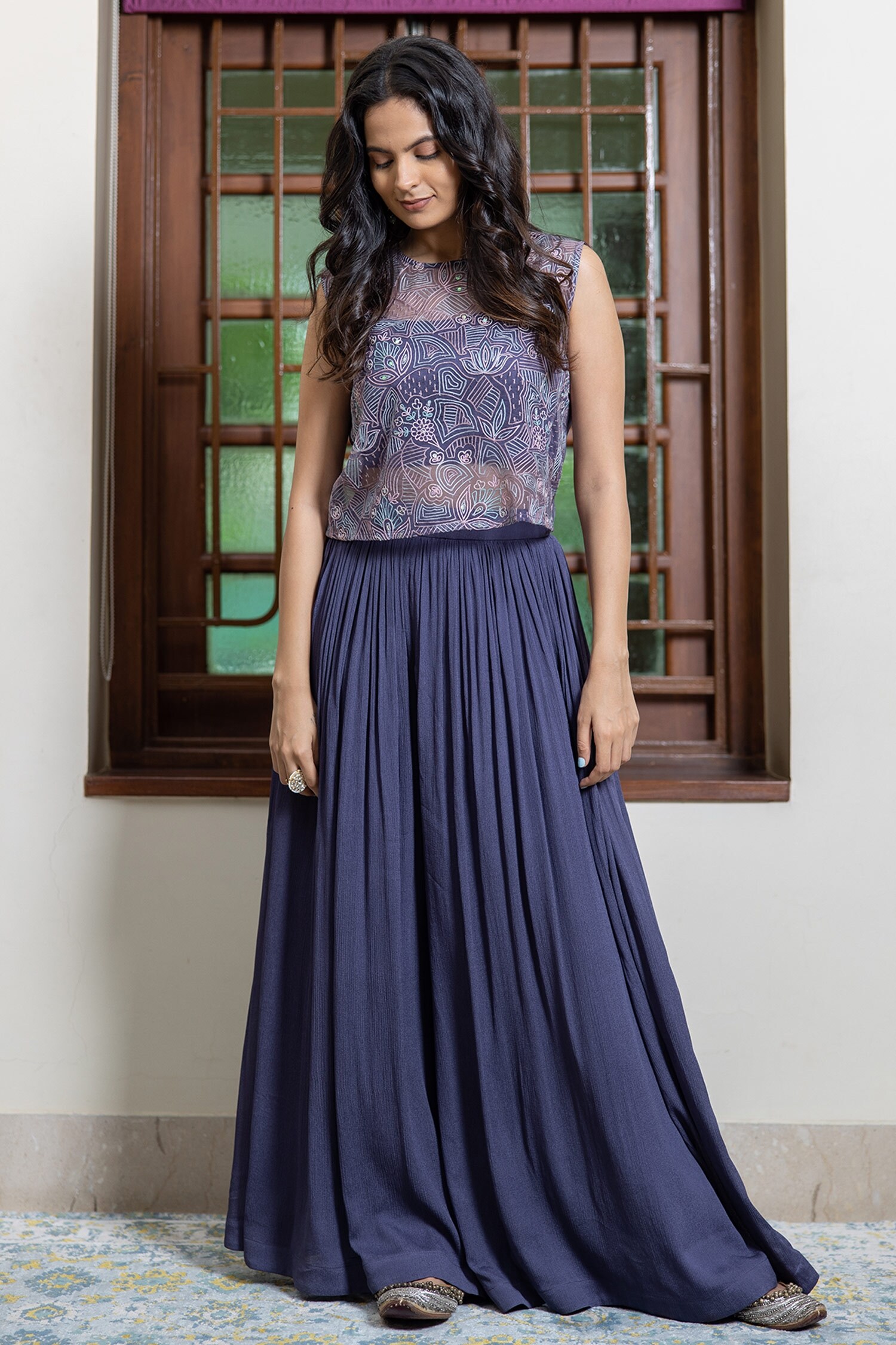 Buy Purple Embroidered Resham Work Top Round Neck And Pant Set For ...