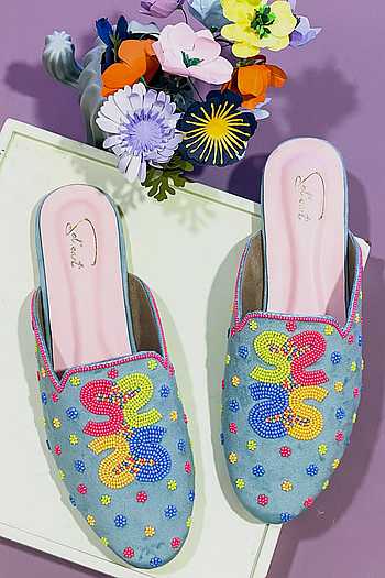 Buy Soleart Monogram Bead Hand Embroidered Mules Online | Aza Fashions