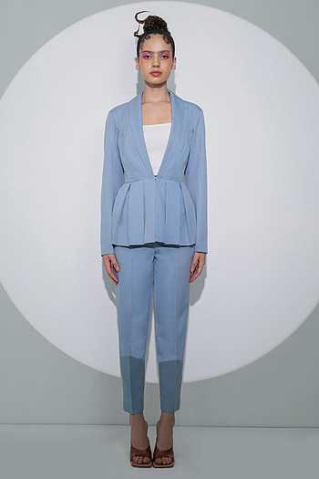 Buy Pocketful Of Cherrie Blue Crepe Full Sleeve Peplum Jacket And ...