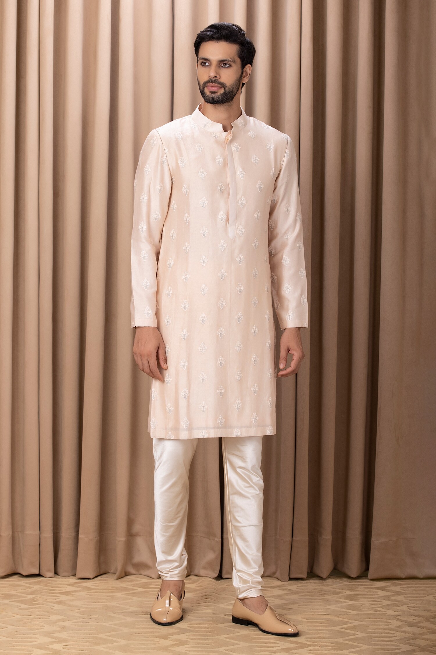 Buy Ankit V Kapoor Pink Cotton Junaid Floral Embroidered Kurta Set ...