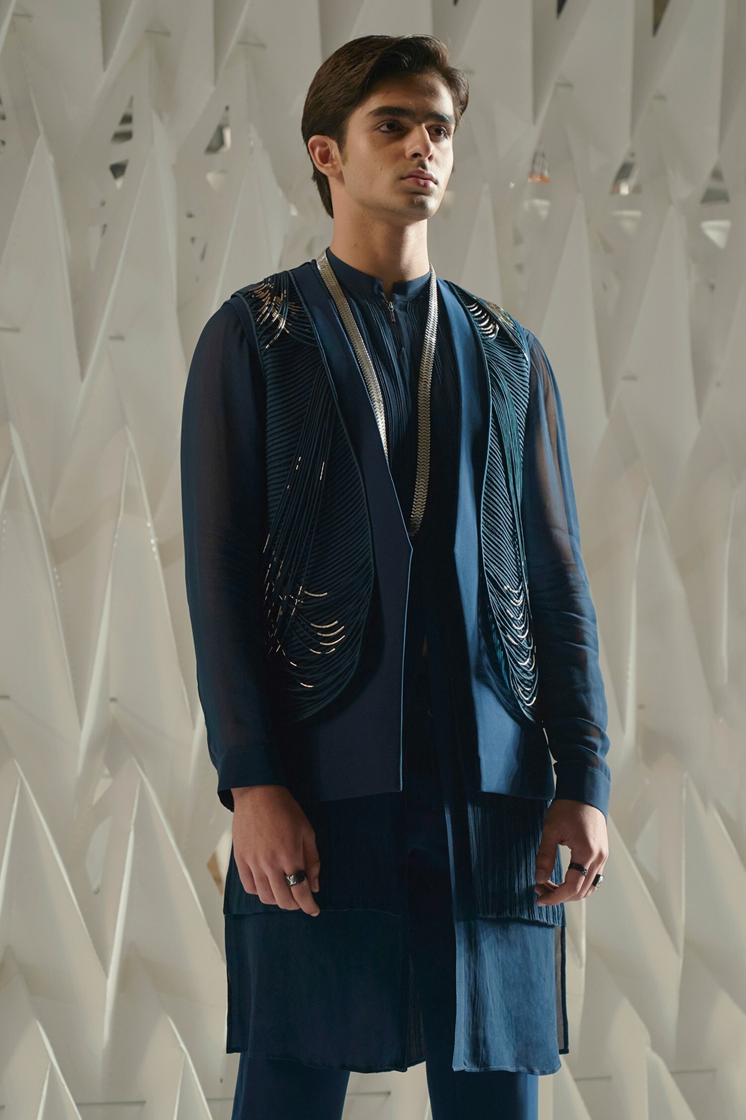 Buy Blue Georgette Double Layered Kurta For Men by Rohit Gandhi + Rahul ...
