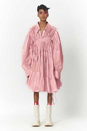 Buy Two Point Two Pink Fudo Cotton Poplin Solid Tiered Dress Online ...