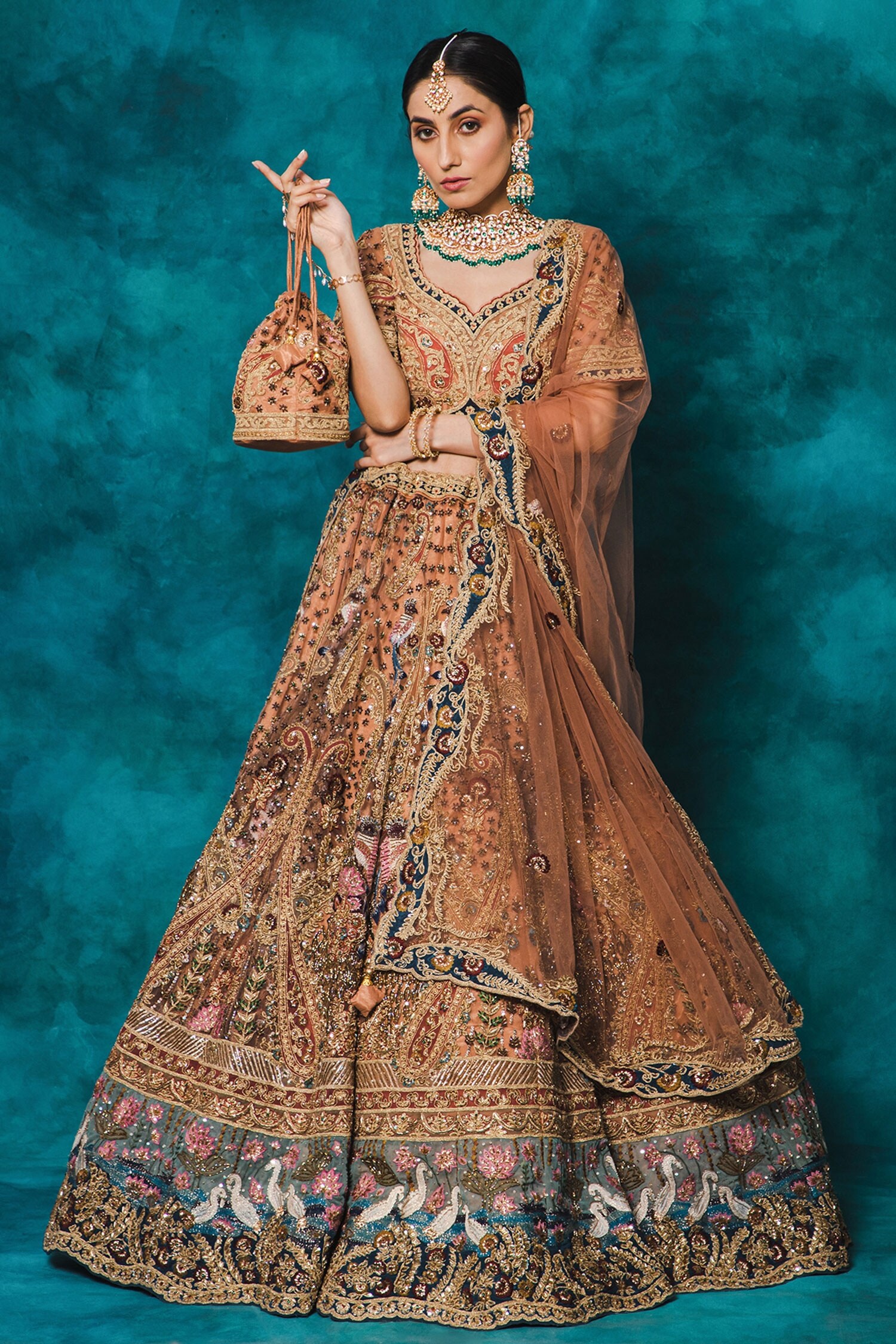 Buy Brown Net Hand Embroidery Sequin V Neck Birds And Floral Lehenga ...