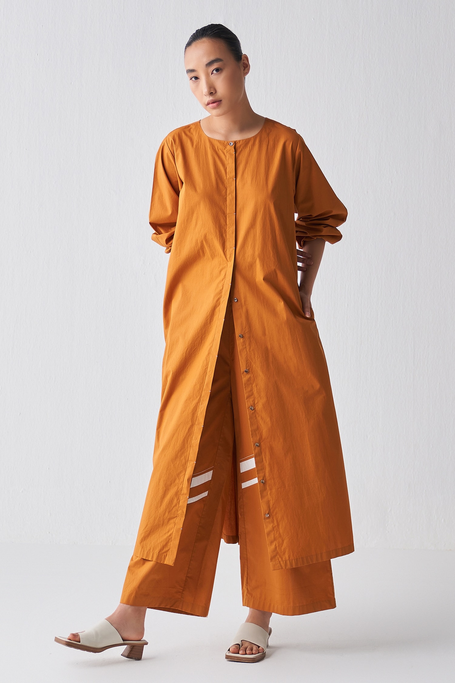 Buy Orange Poplin Plain Round Pleated Back Jacket For Women by THREE ...