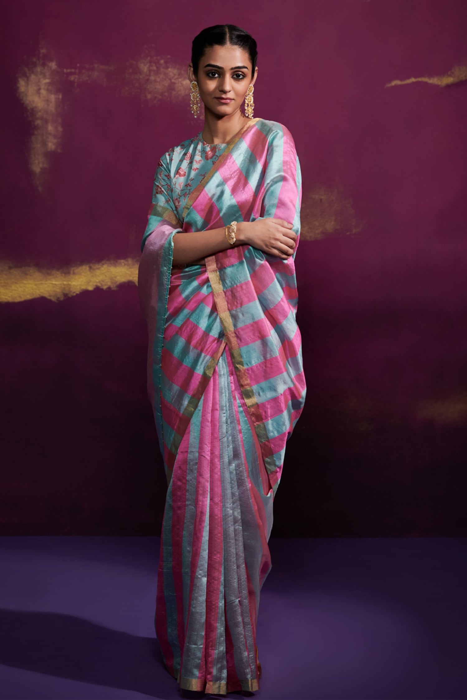 Buy Dressfolk Blue Handloom Silk Stripe Saree Online | Aza Fashions