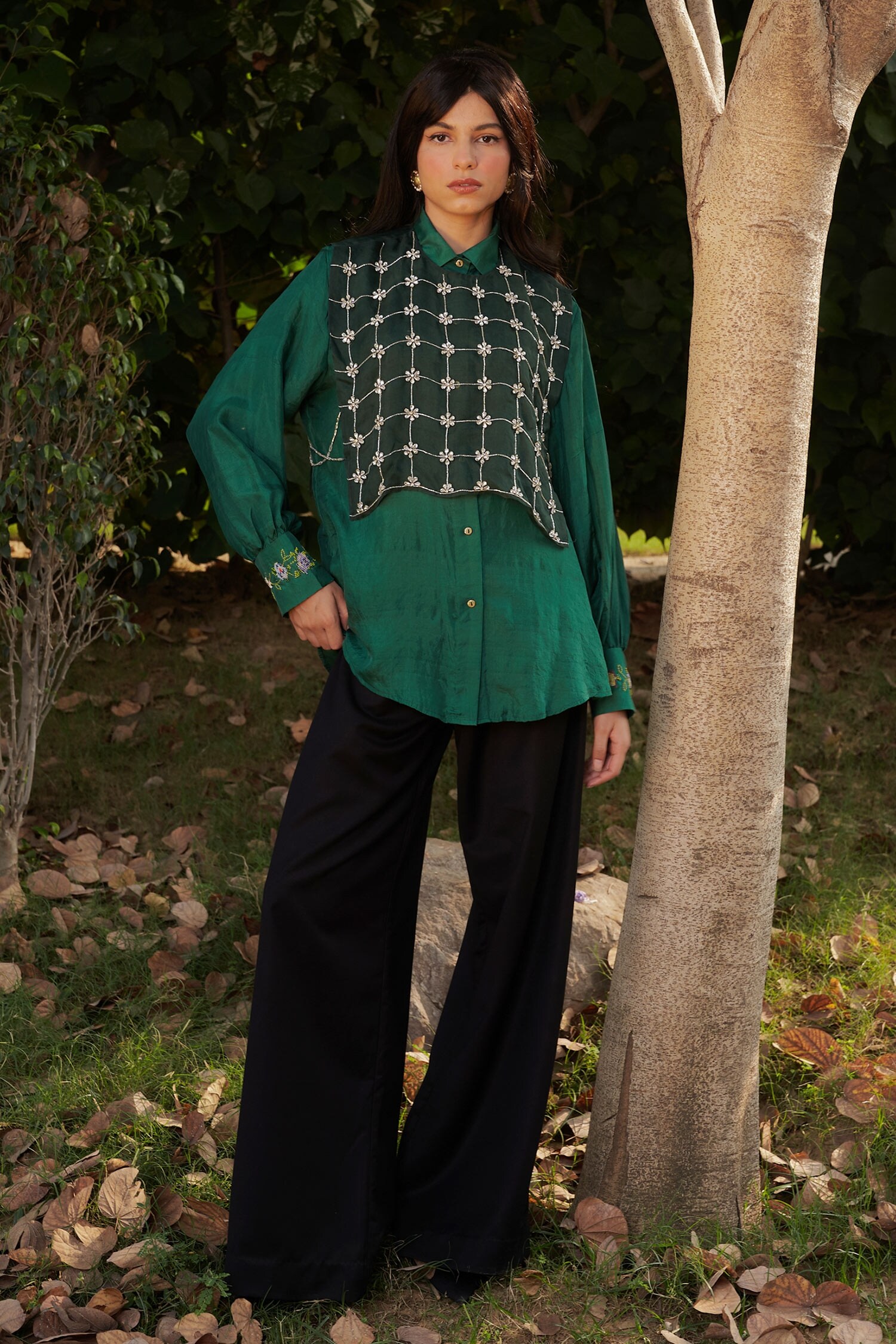 Buy Ode To Odd Black Cotton Blend Wide Legged Trousers Online | Aza ...