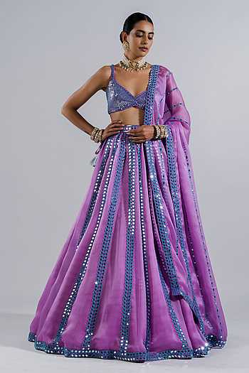 Buy Vvani by Vani Vats Purple Embellished Metallic Blouse Lehenga Set ...