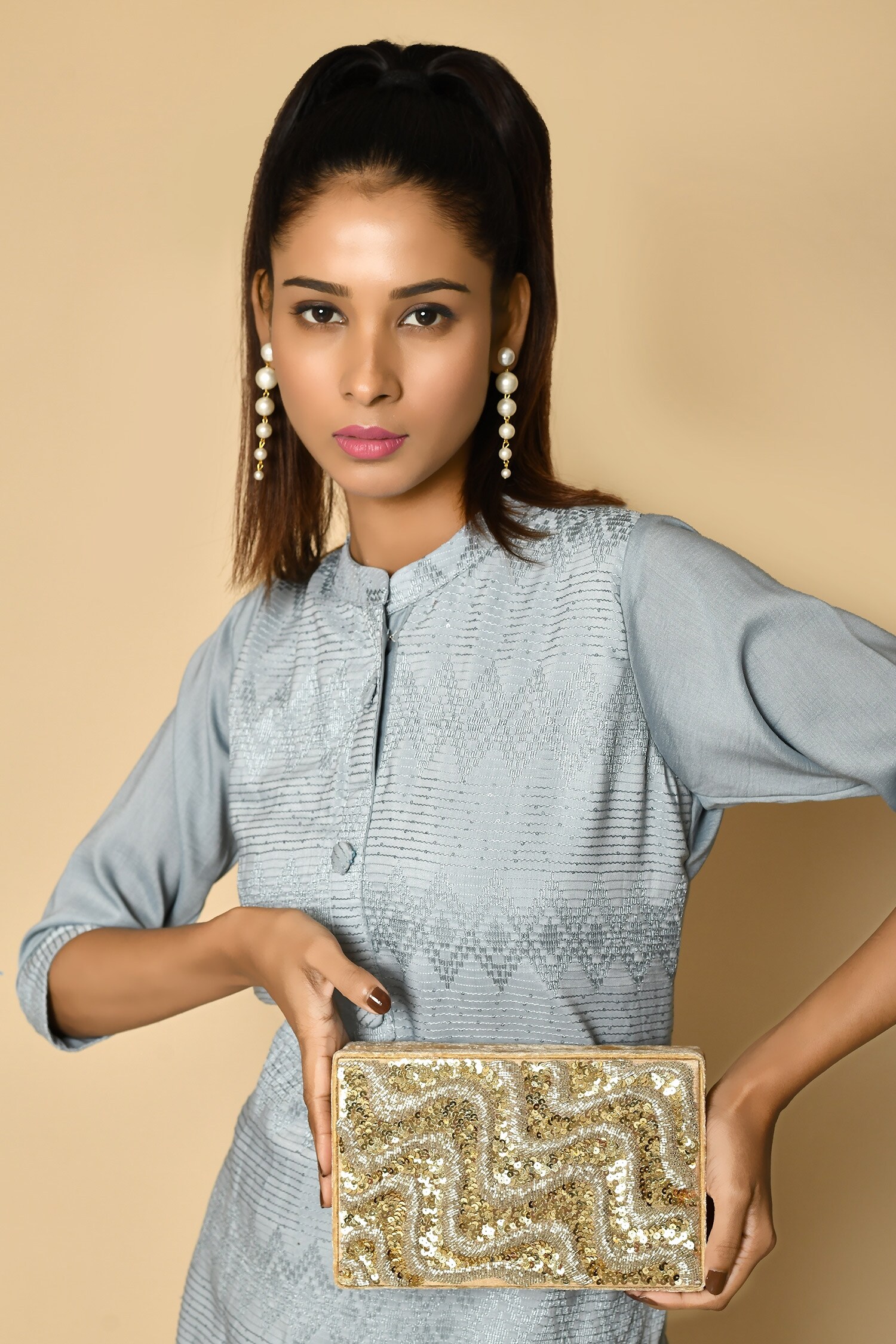 Buy Gold Embroidery Colorblock Wave Clutch by Samyukta Singhania Online ...