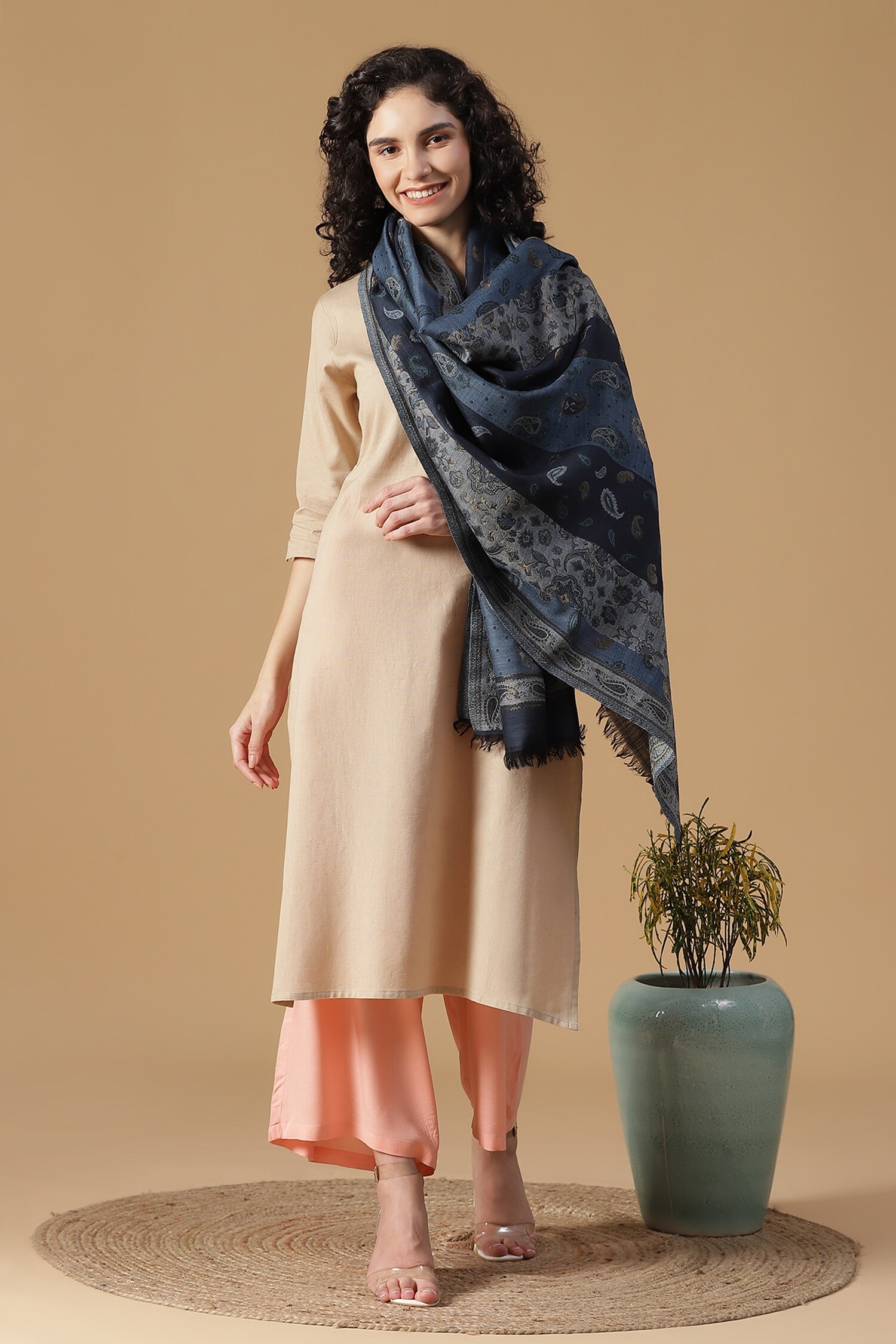 Buy Blue Paisley And Floral Pattern Stole by SHINGORA Online at Aza ...