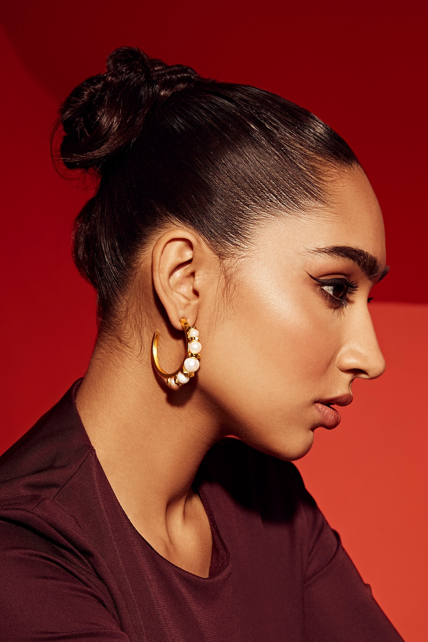 Buy Gold Plated Pearls Sunburst Embellished Hoops by Anaash Online at ...