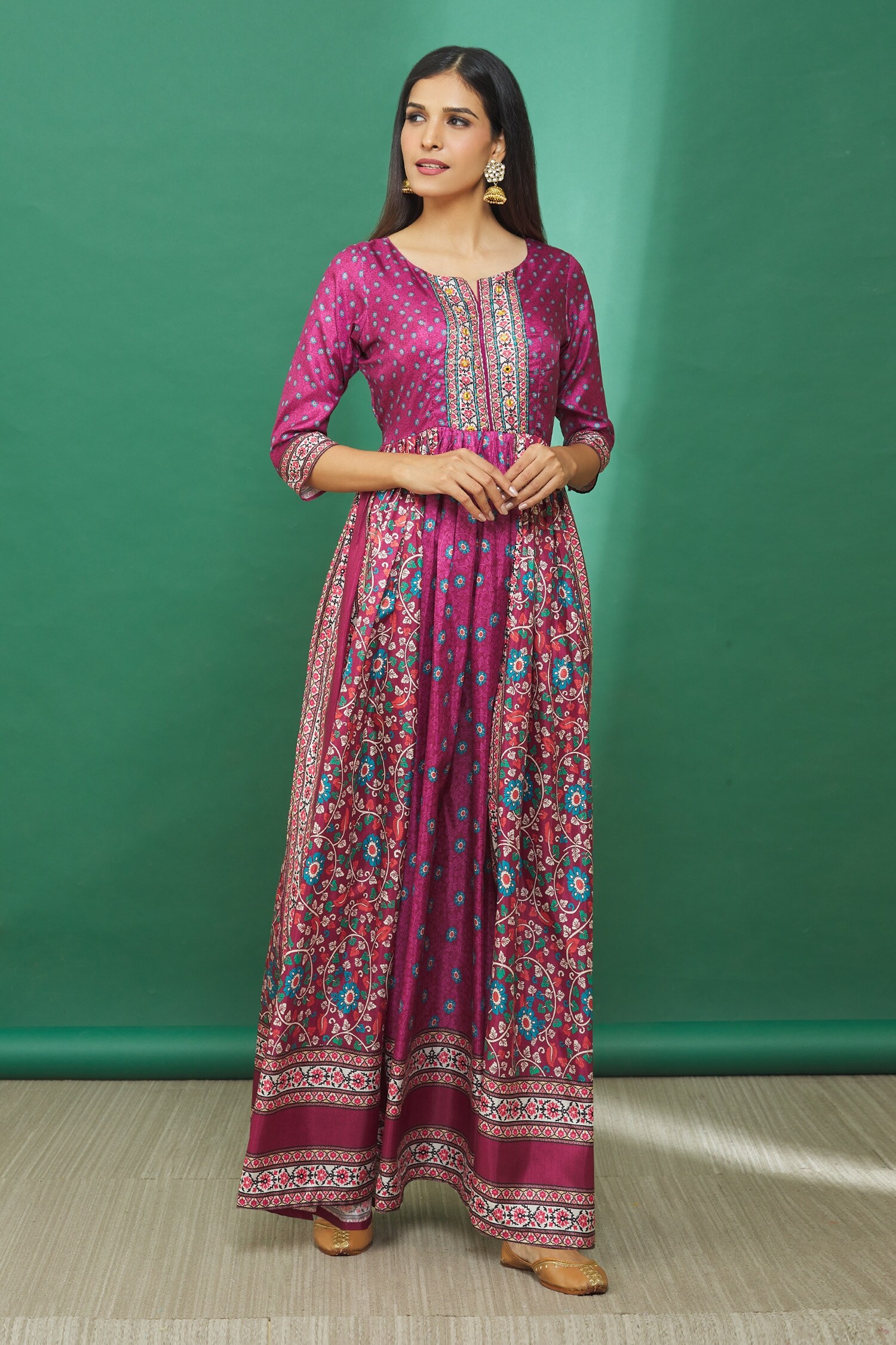 Buy Maroon Floral Jaali Print Anarkali For Women by Naintara Bajaj ...