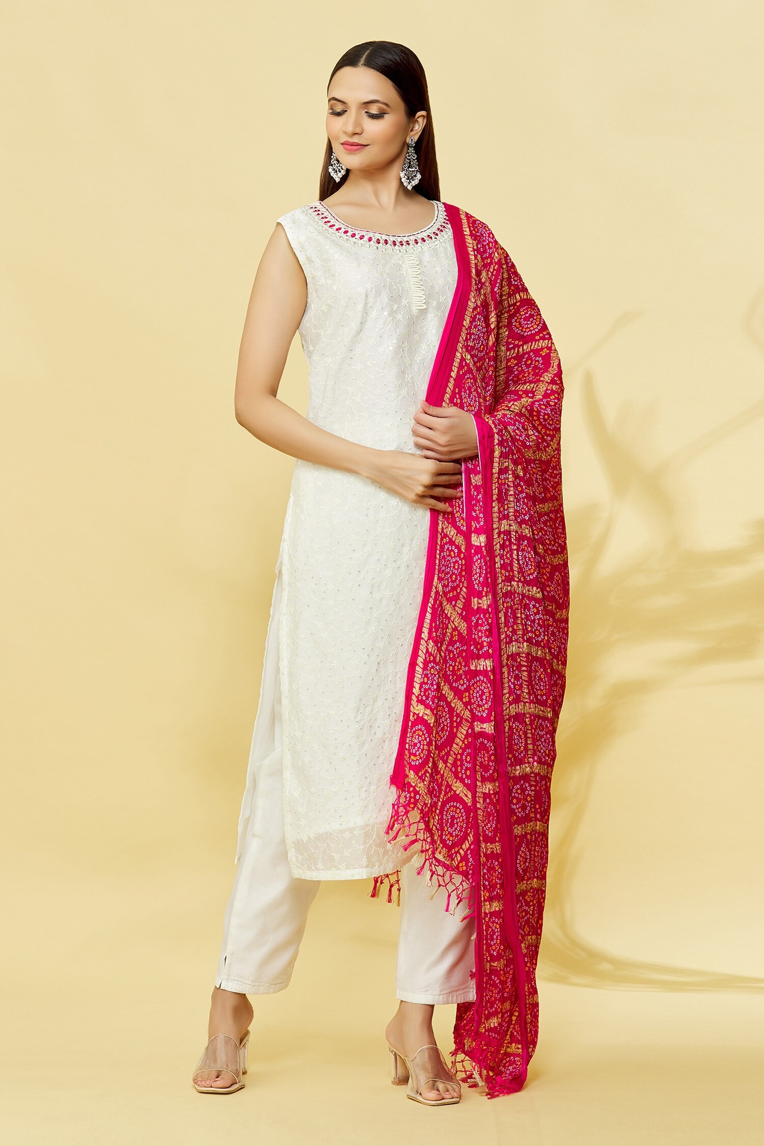Buy Samyukta Singhania White Sequin And Flower Embroidered Kurta Set ...
