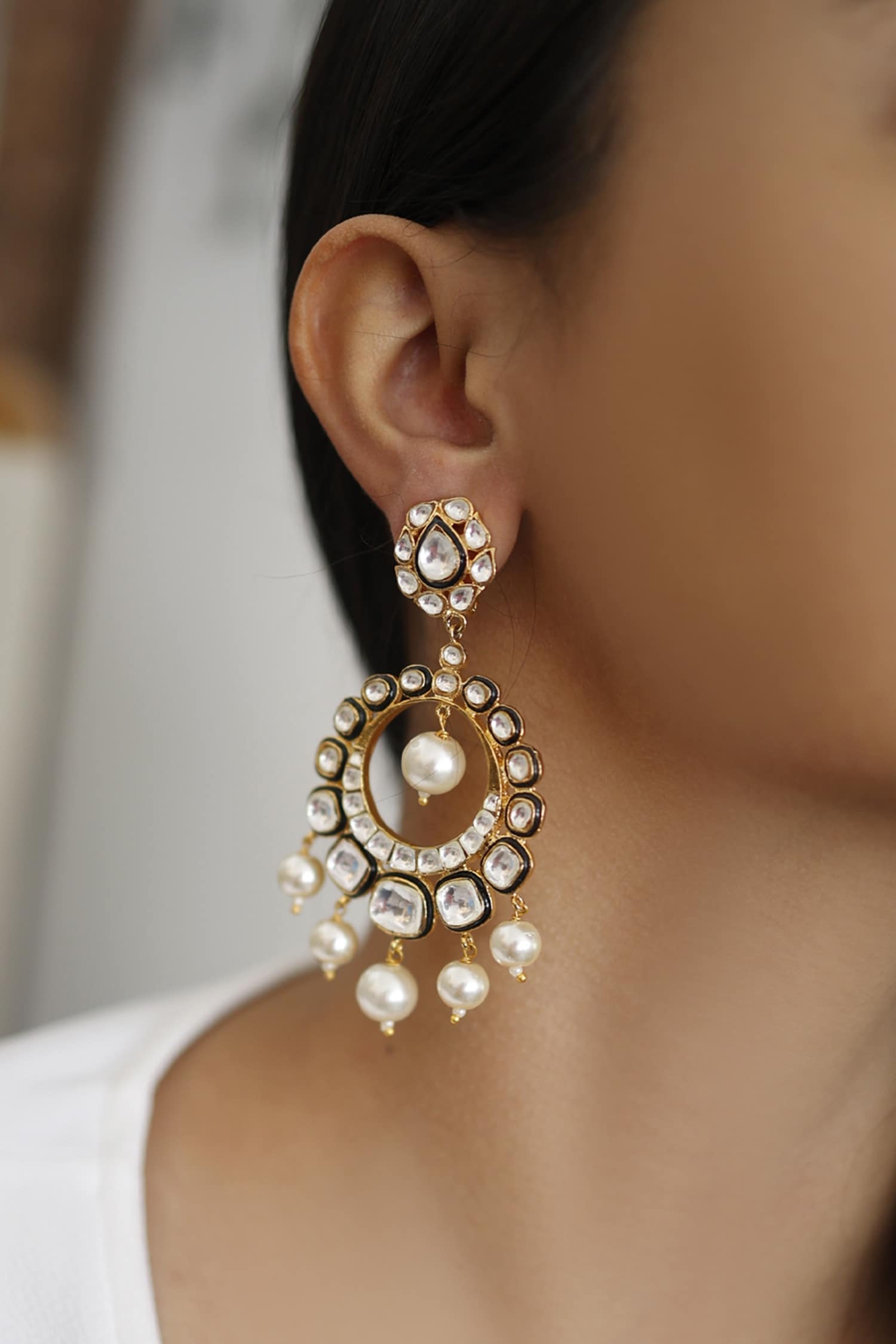 Buy Phiroza Polki Embellished Chandbali Earrings Online | Aza Fashions