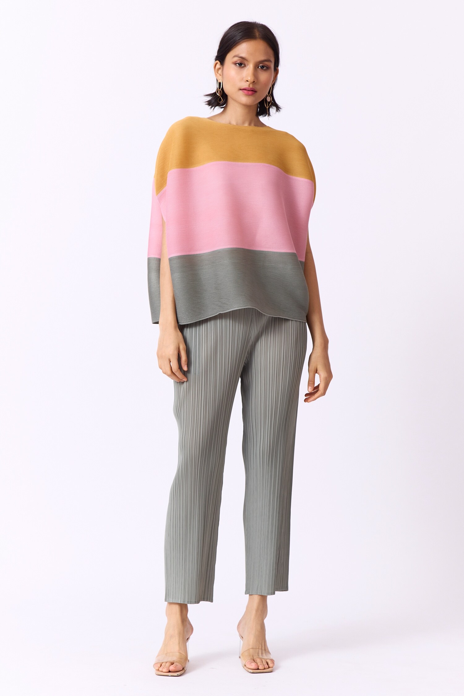 Buy Scarlet Sage Green Polyester Tyra Color Block Top And Pant Co-ord ...