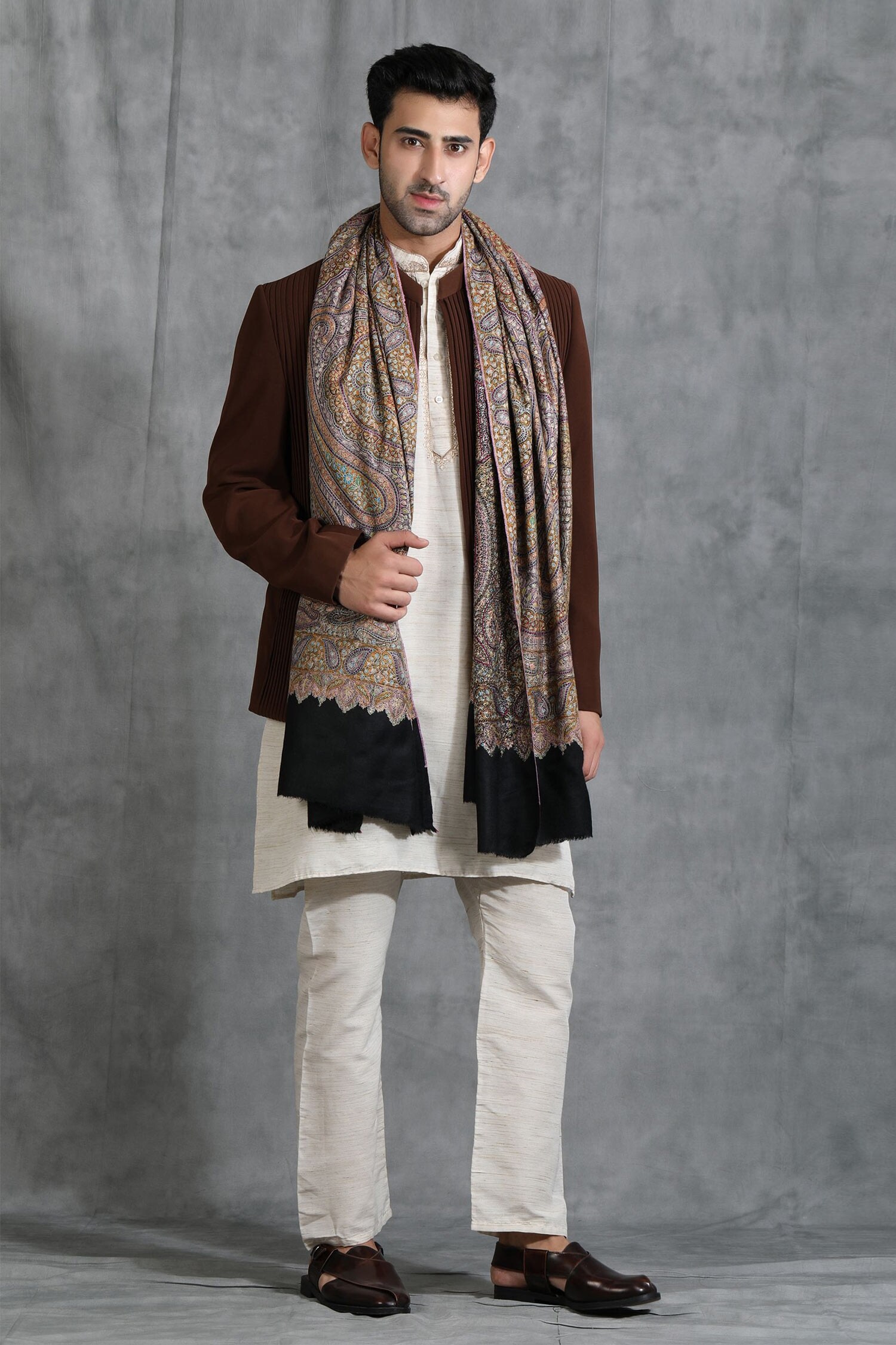 Buy Multi Color Hand Handwoven Pashmina Sozni Jamawar Antique Design ...