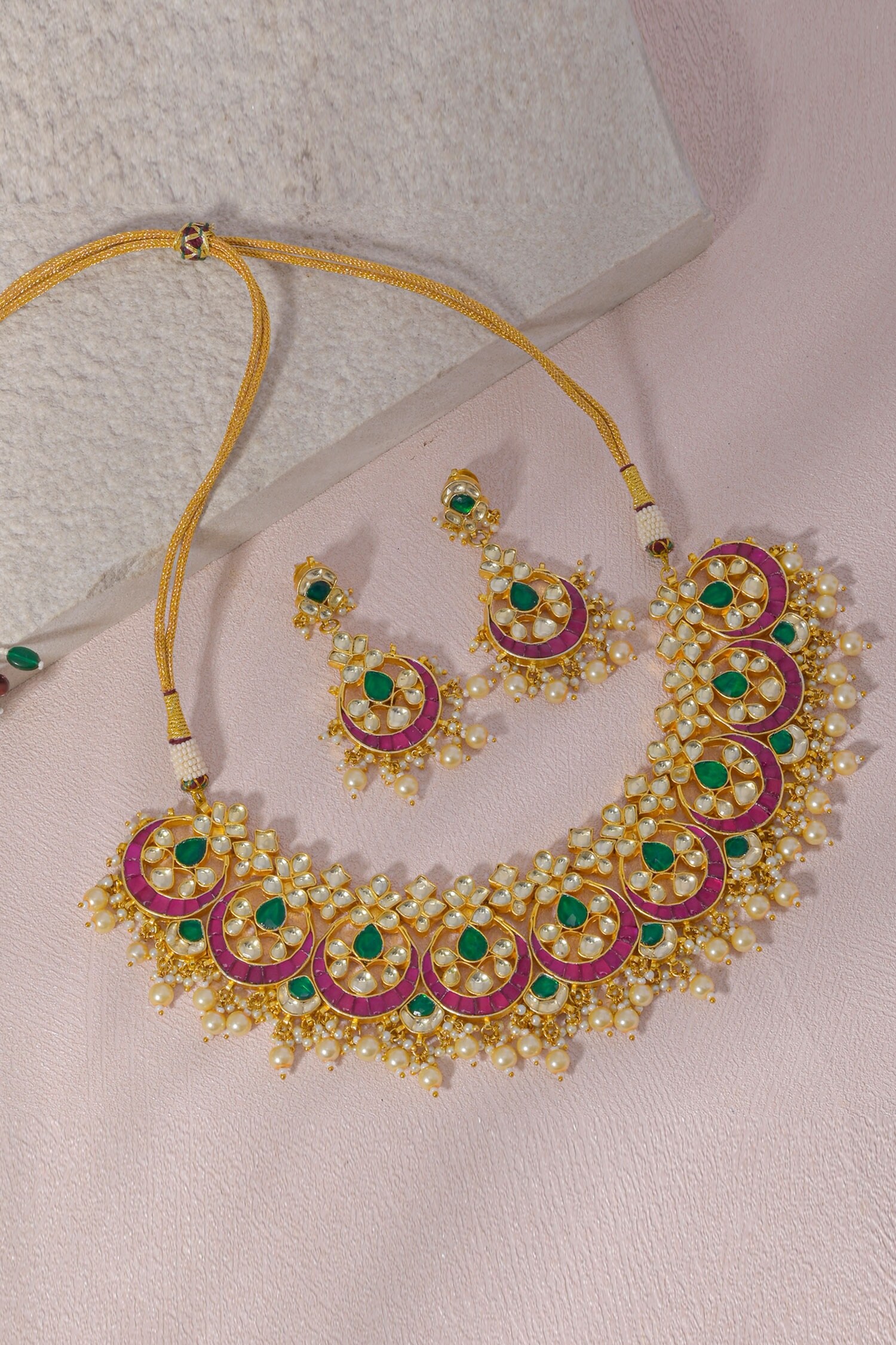 Buy Namasya Kundan And Polki Embellished Choker Necklace Jewellery Set Online | Aza Fashions