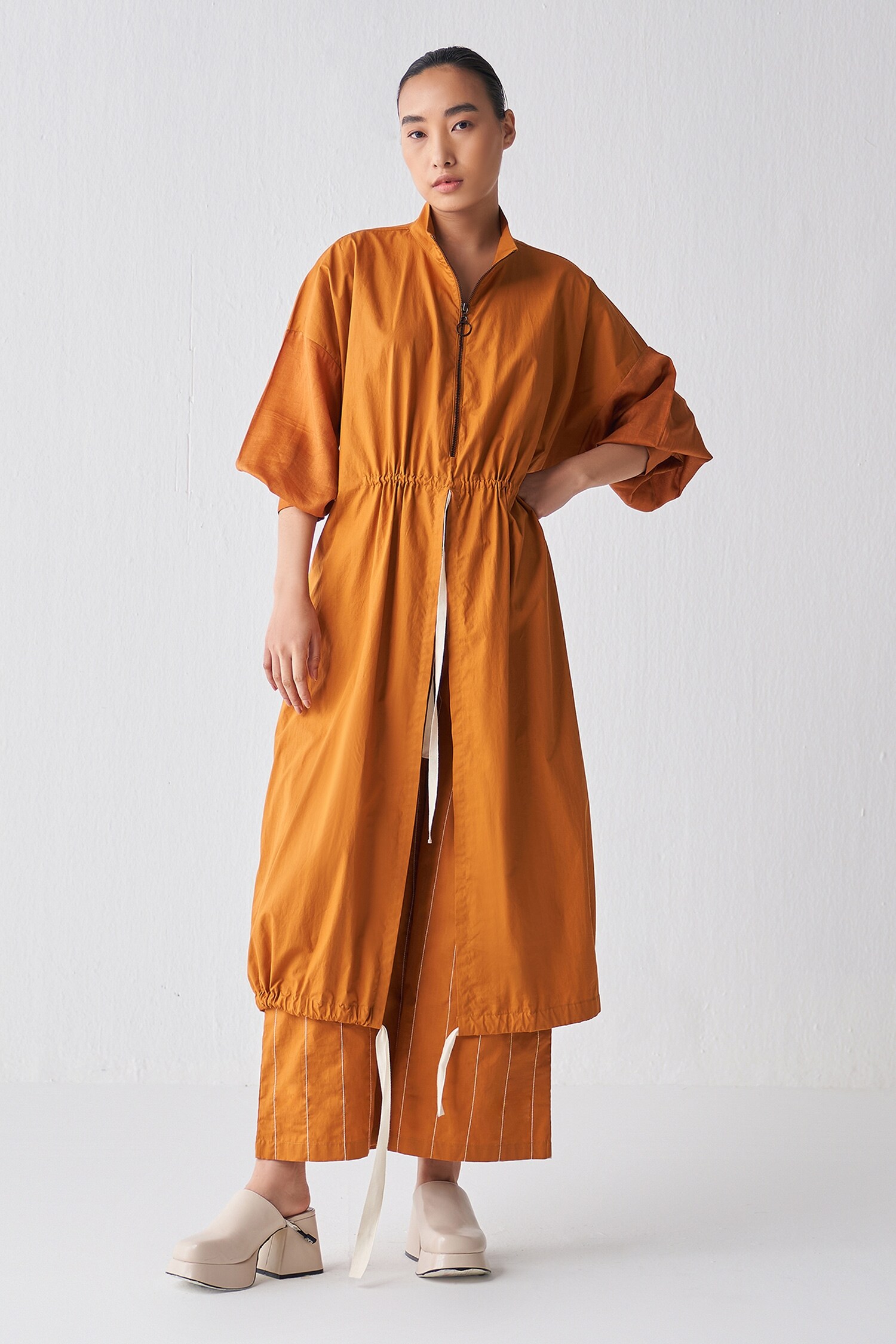 Buy Orange Poplin Plain Zip Up Slit Tunic For Women by Three Online at ...