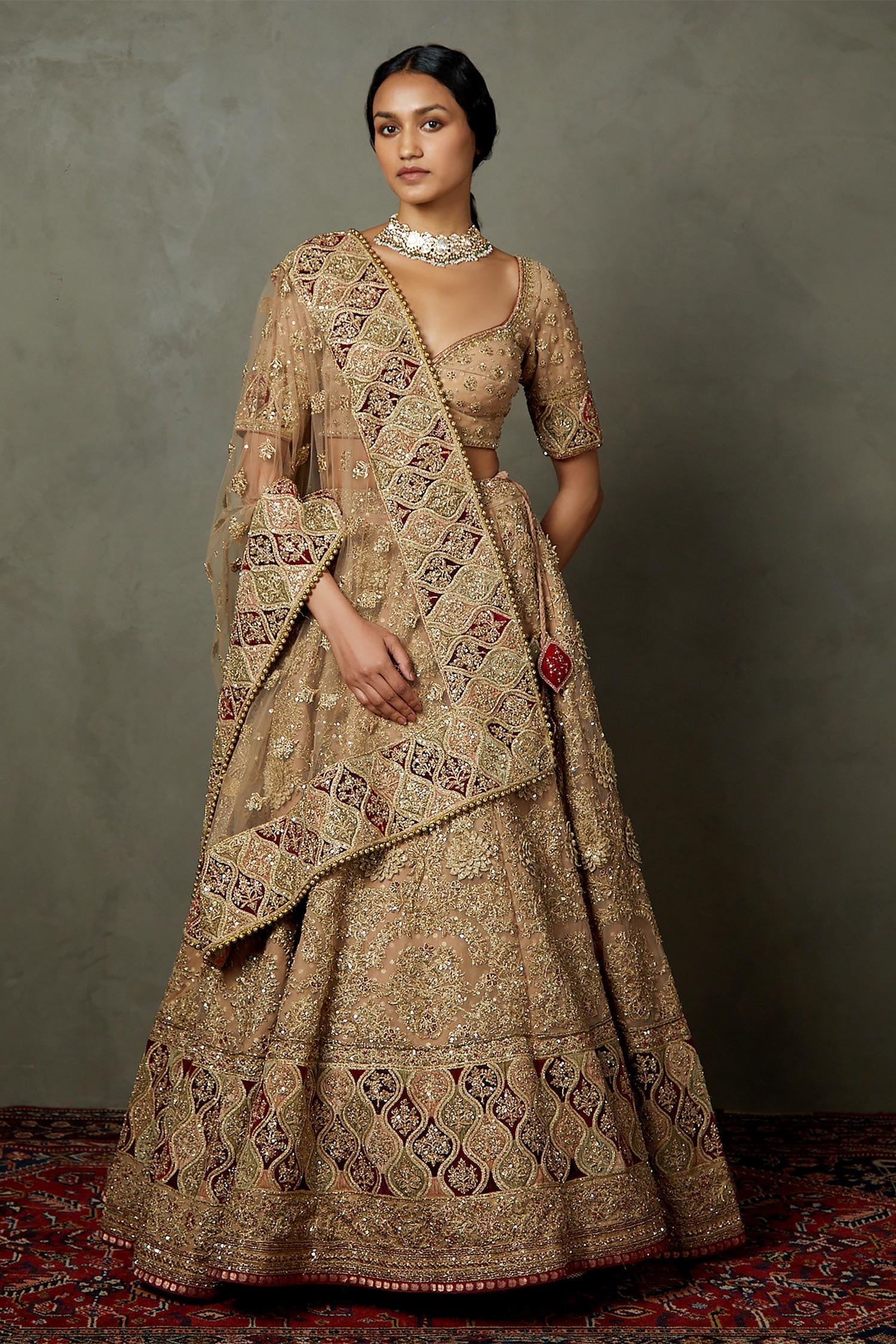 Buy RI.Ritu Kumar Peach Polyester Dakshi Embroidered Lehenga Set Online | Aza Fashions