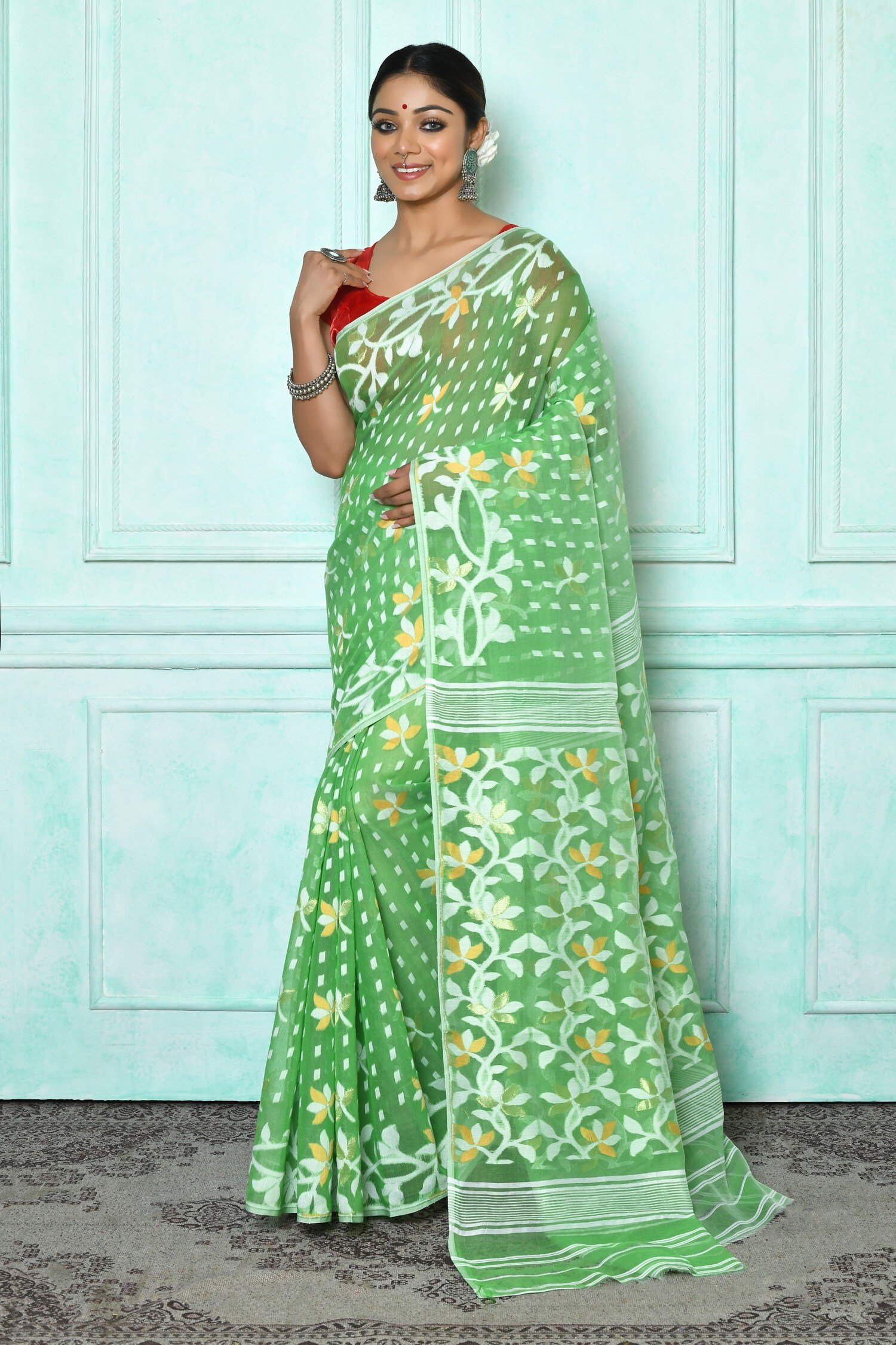 Buy Green Silk Cotton Woven Jamdani Spring Saree For Women by Samyukta ...