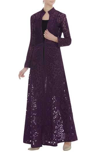 Buy Shivani Awasty Purple Taffy Laser Embroidered Cape Jacket Tunic ...