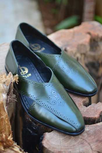 Buy Green The Oblum Handcrafted Brogued Peshawaris For Men by Oblum ...