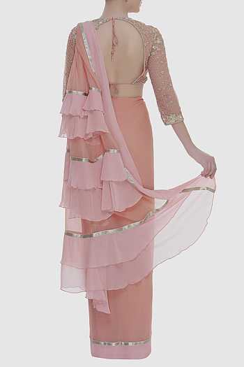 Buy Rabani & Rakha Pink Frill Saree With Blouse And Petticoat Online ...