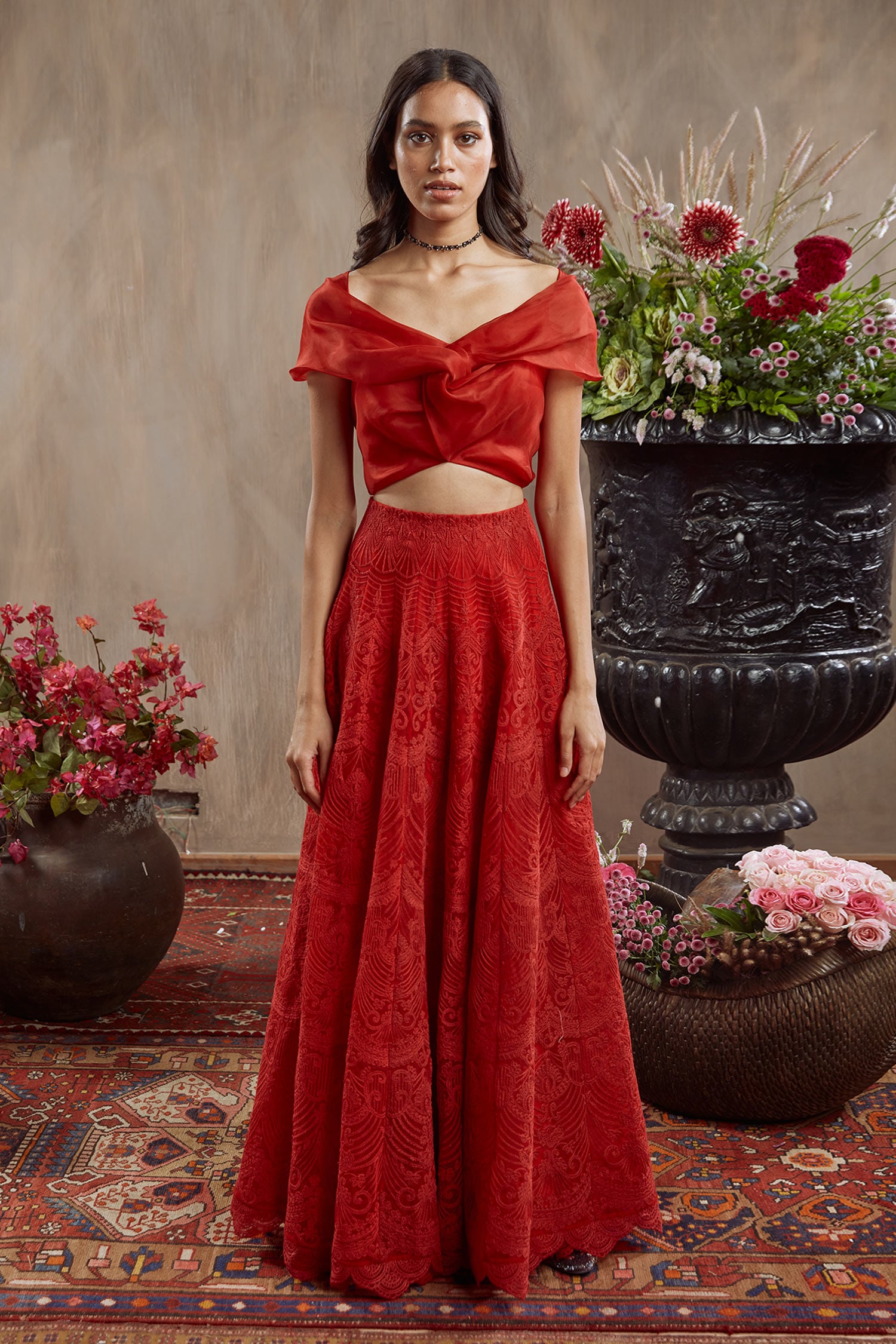 Buy Jade By Monica And Karishma Tulle And Silk Organza Off Shoulder