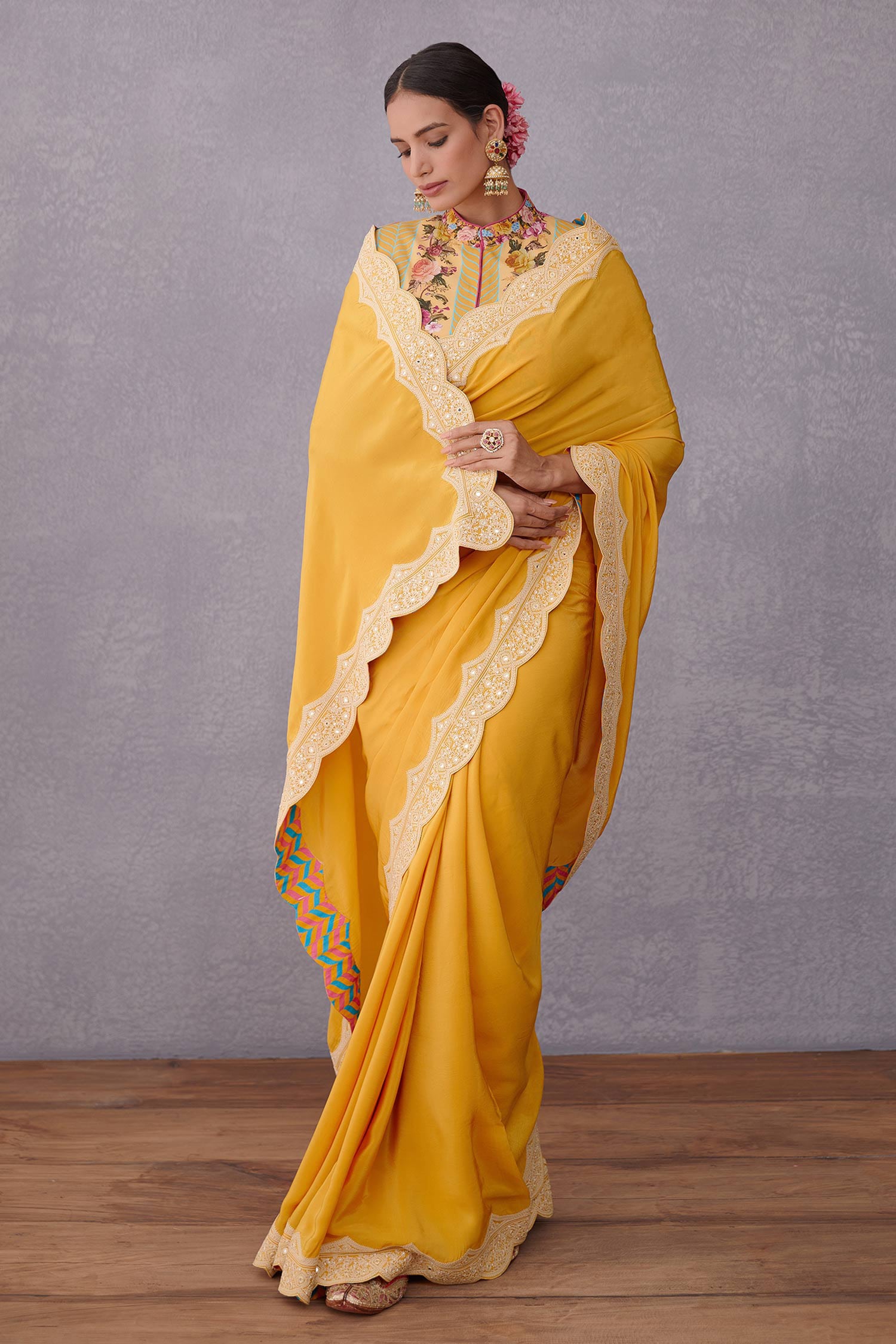 Buy Yellow Original Silk Crepe Sunehra Dhiya Saree For Women by Torani ...