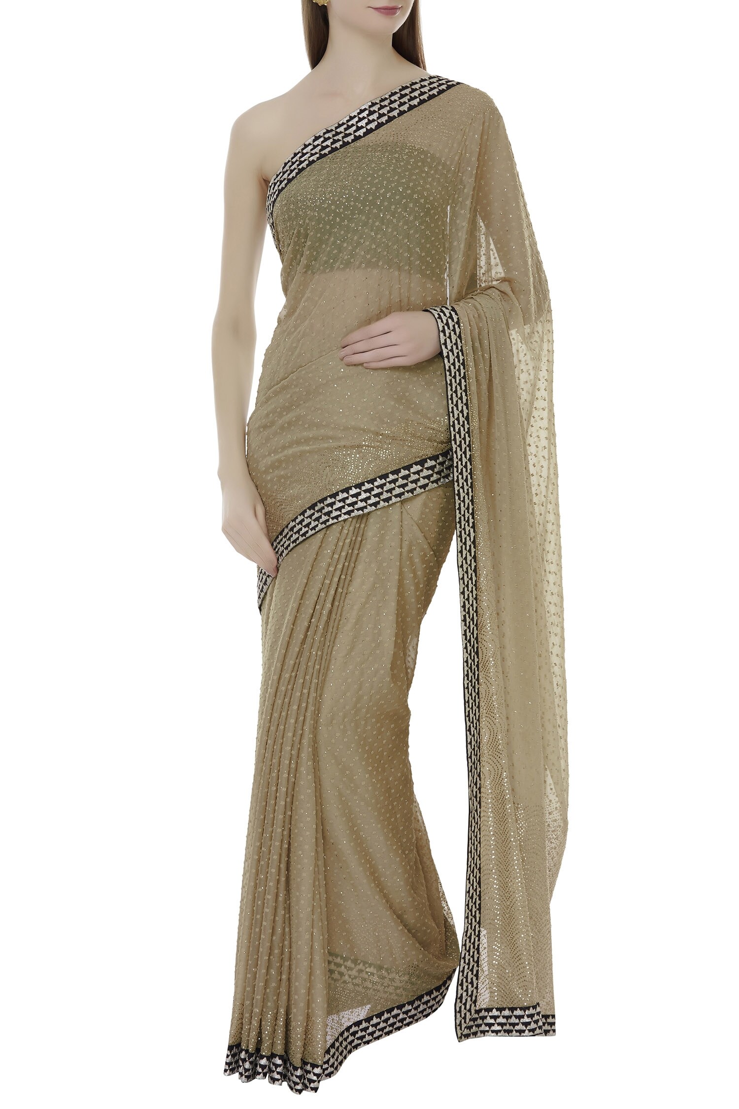 Buy House of Kotwara Beige Georgette Saree With Unstitched Blouse ...
