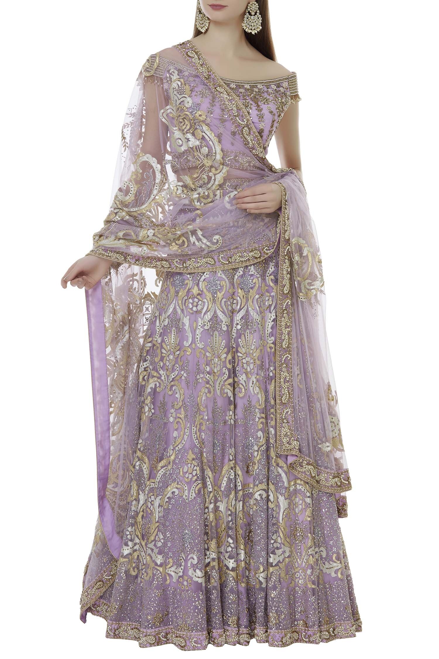 Buy Suneet Varma Purple Net Embroidered Lehenga Set Online | Aza Fashions