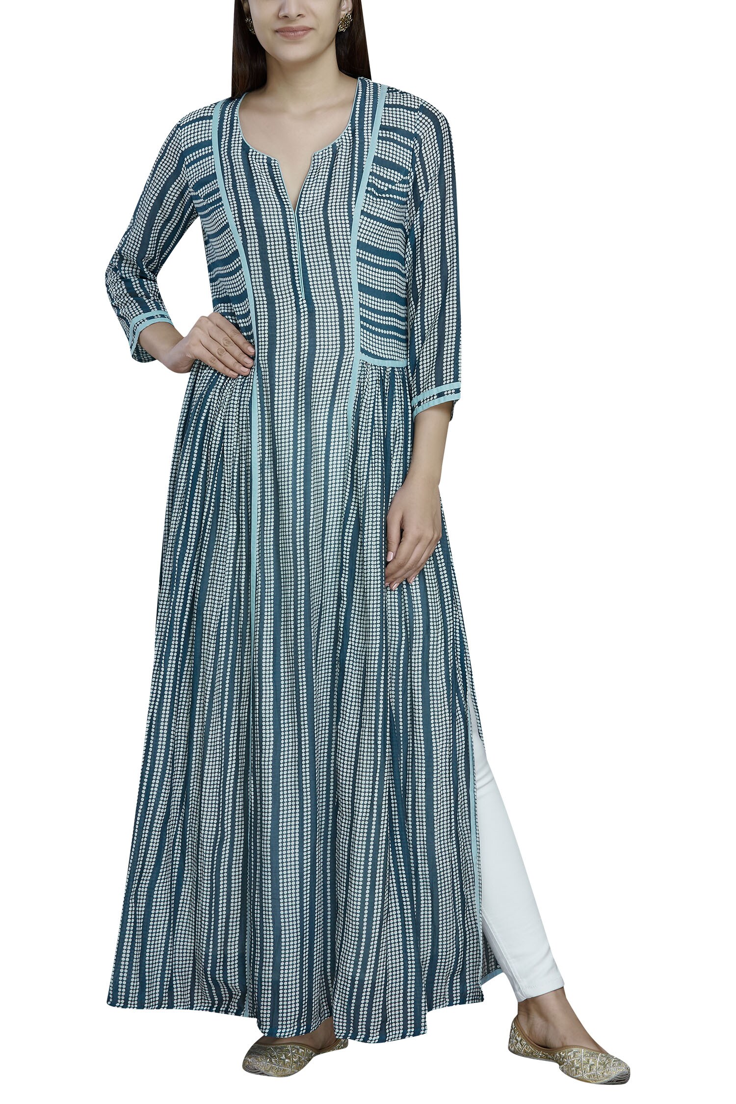 Buy Swati Vijaivargie Blue Polka Dot Print Kurta Online | Aza Fashions