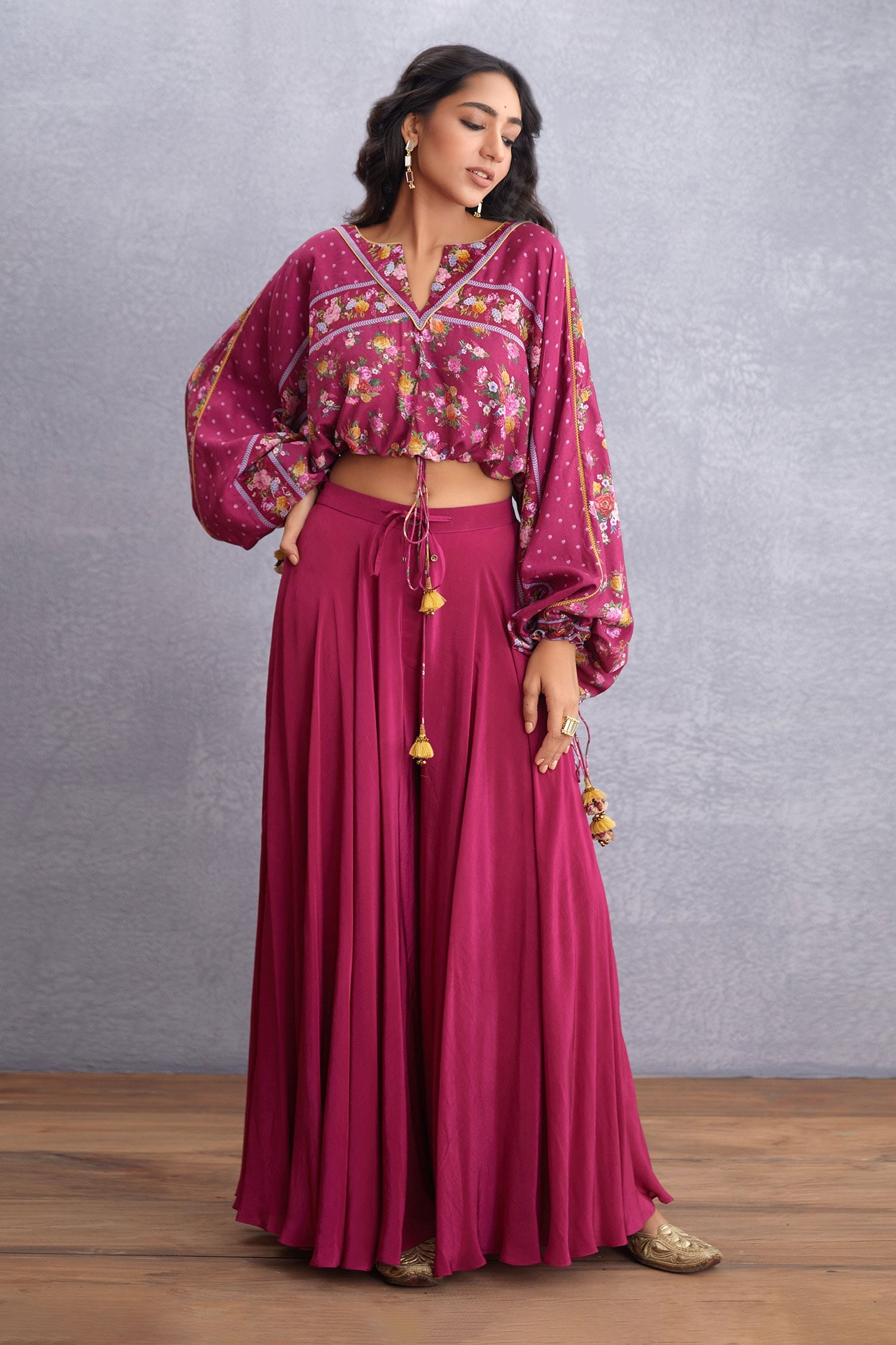 Buy Red Blouse Thin Handwoven Chanderi And Pure Manika Aadya & Sharara Set For Women by Torani ...