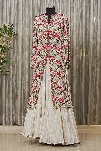 Buy Anand Kabra White Embroidered Jacket Lehenga Set Online | Aza Fashions