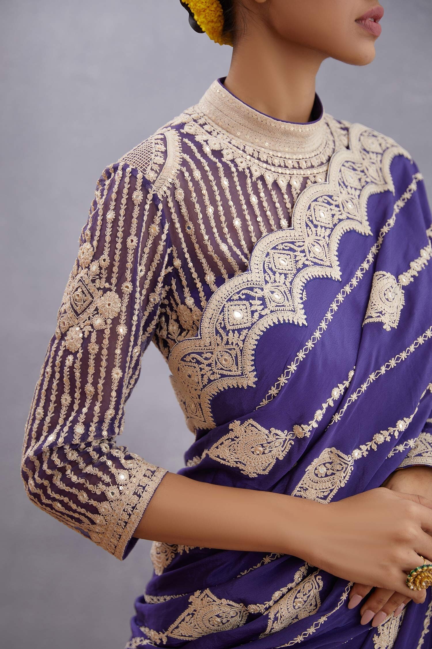 Buy Torani Purple Net Jamuni Induma Saree Blouse Online | Aza Fashions