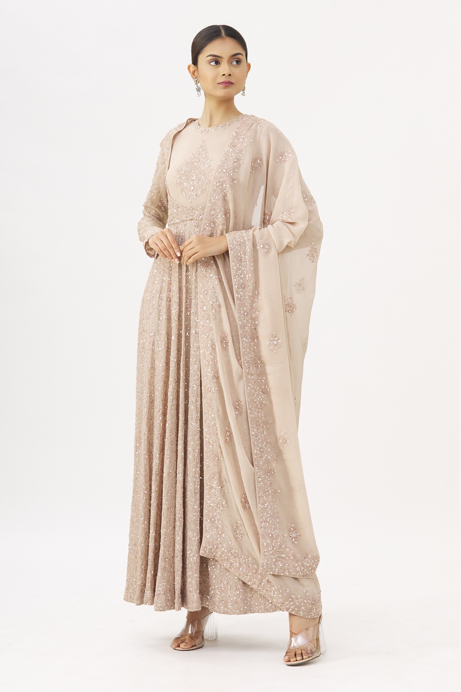 Buy Nakul Sen Pink Floral Embroidered Anarkali Set Online | Aza Fashions