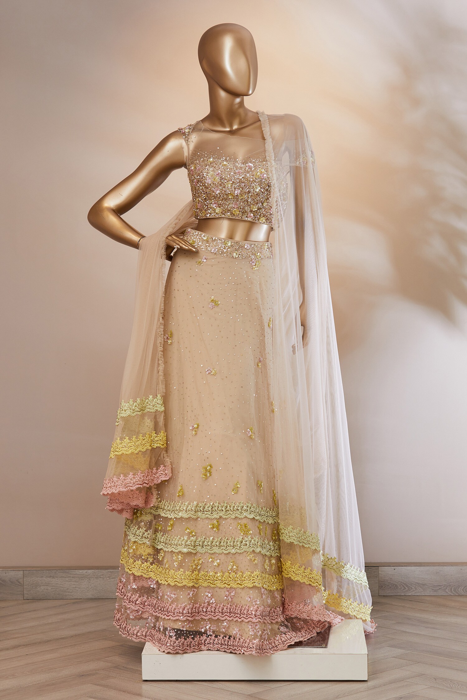 Buy Aarti Mahtani Beige Embellished Lehenga Set Online | Aza Fashions