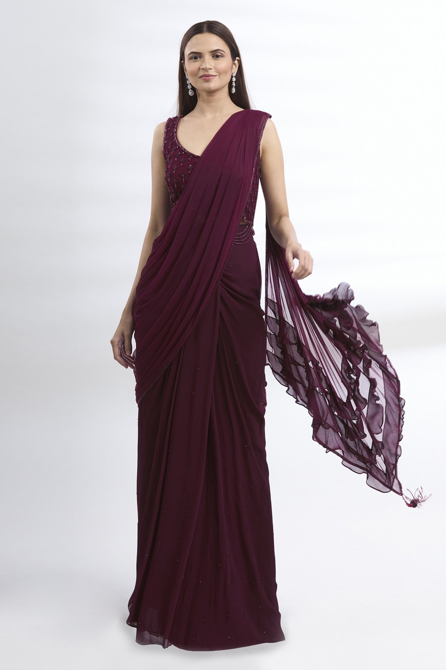 Buy ARPAN VOHRA Purple Pre-draped Saree Online | Aza Fashions