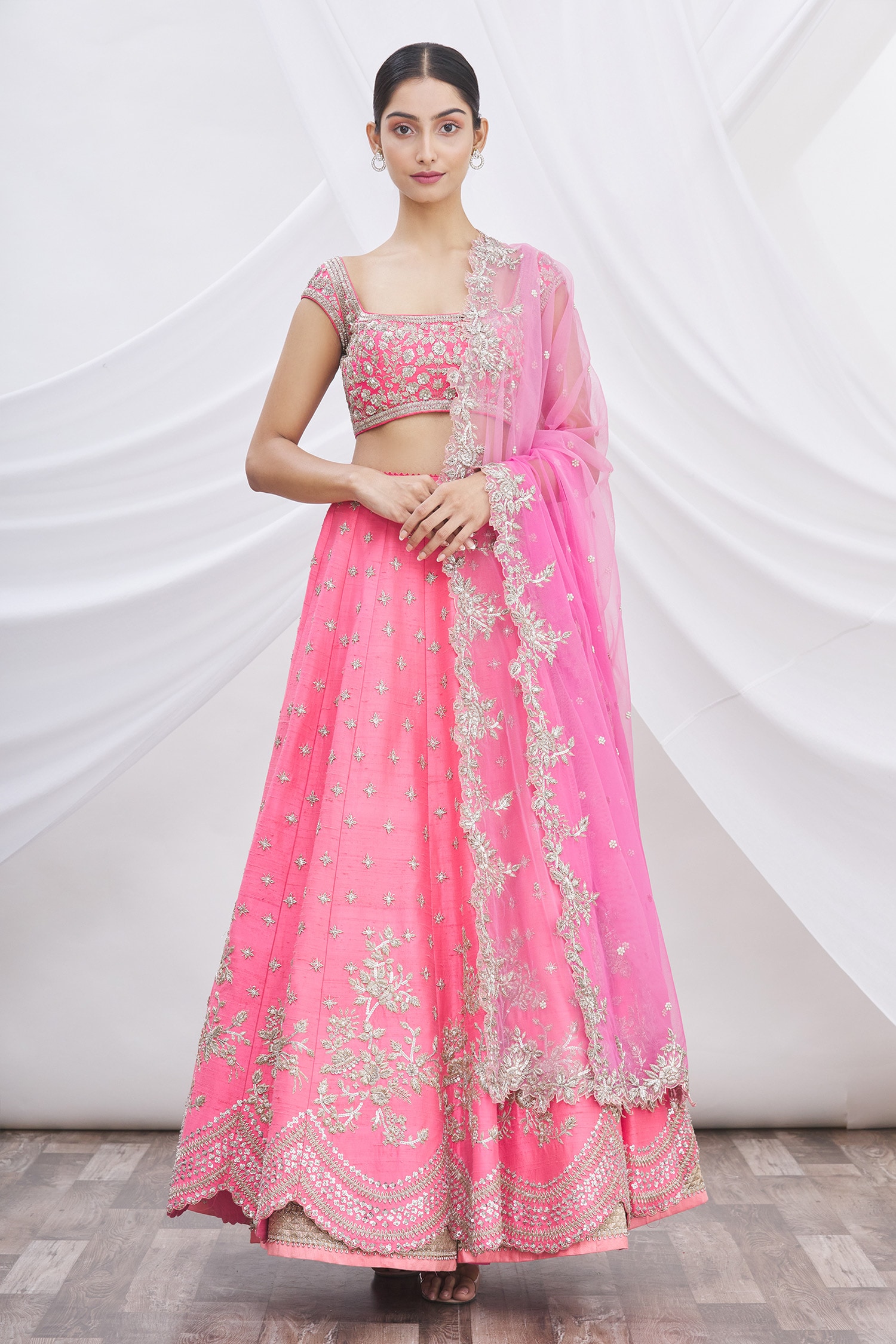 Buy Anushree Reddy Pink Raw Silk Embroidered Lehenga Set Online | Aza ...