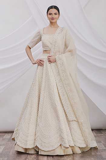 Buy Anushree Reddy White Embellished Lehenga Set Online | Aza Fashions