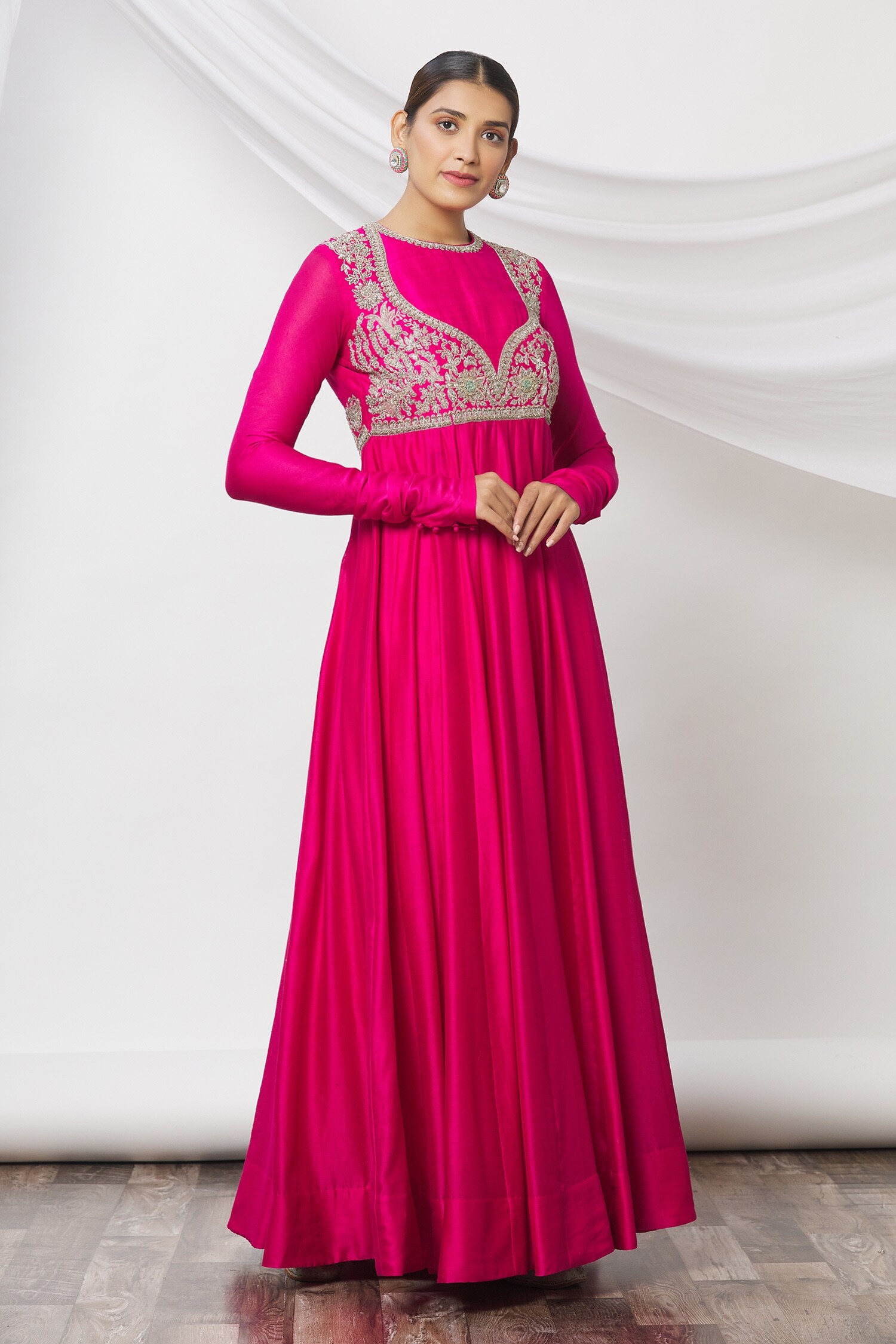 Buy Jayanti Reddy Pink Gathered Sleeve Anarkali Set Online | Aza Fashions