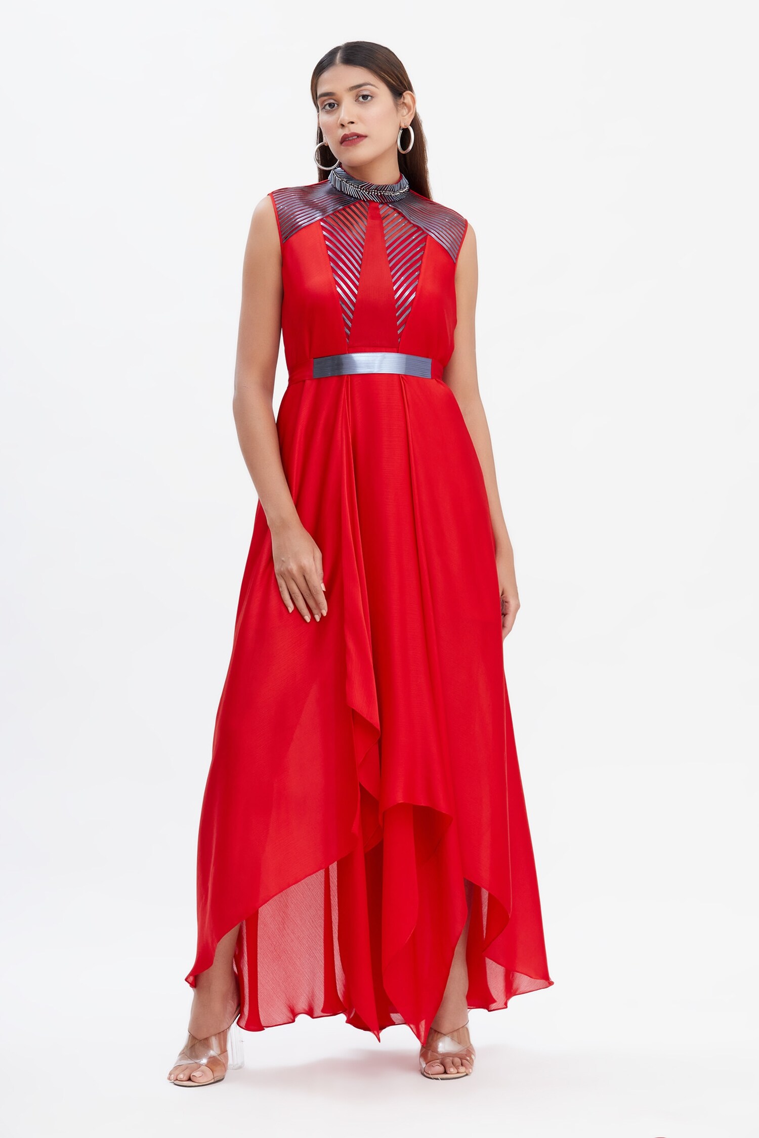 Buy Amit Aggarwal Red Embellished Asymmetric Dress Online | Aza Fashions