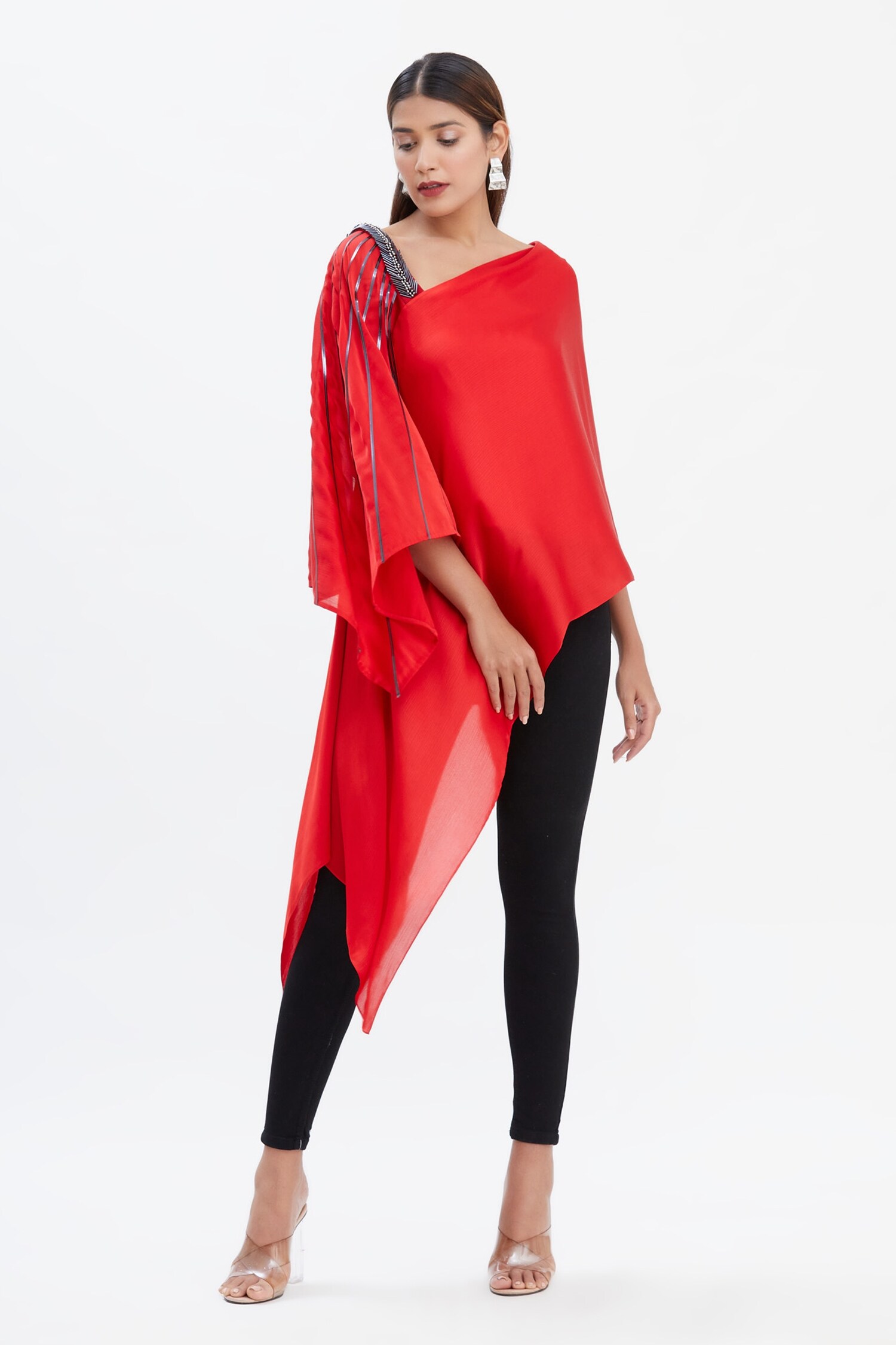 Buy Amit Aggarwal Red Asymmetric Tunic Online | Aza Fashions