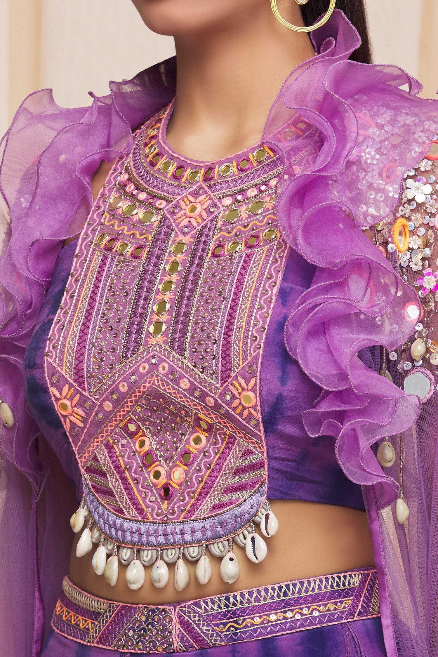 Buy Yoshita Couture Purple Crepe Mariana Tie Dye Lehenga Set With Cape ...