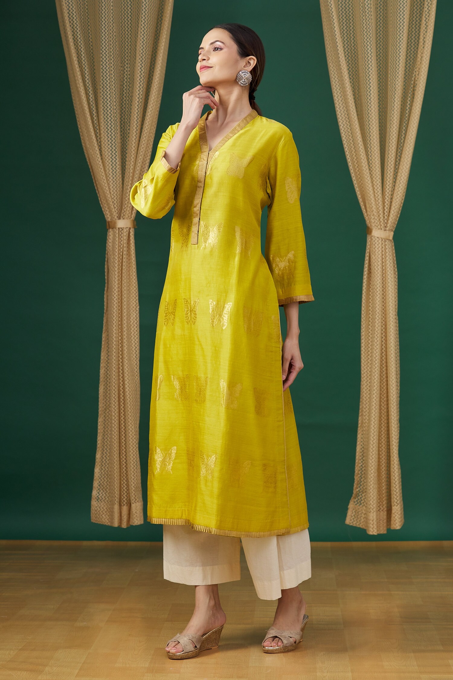 Buy Rar Studio Yellow Butterfly Motif Embroidered Tunic Online | Aza ...