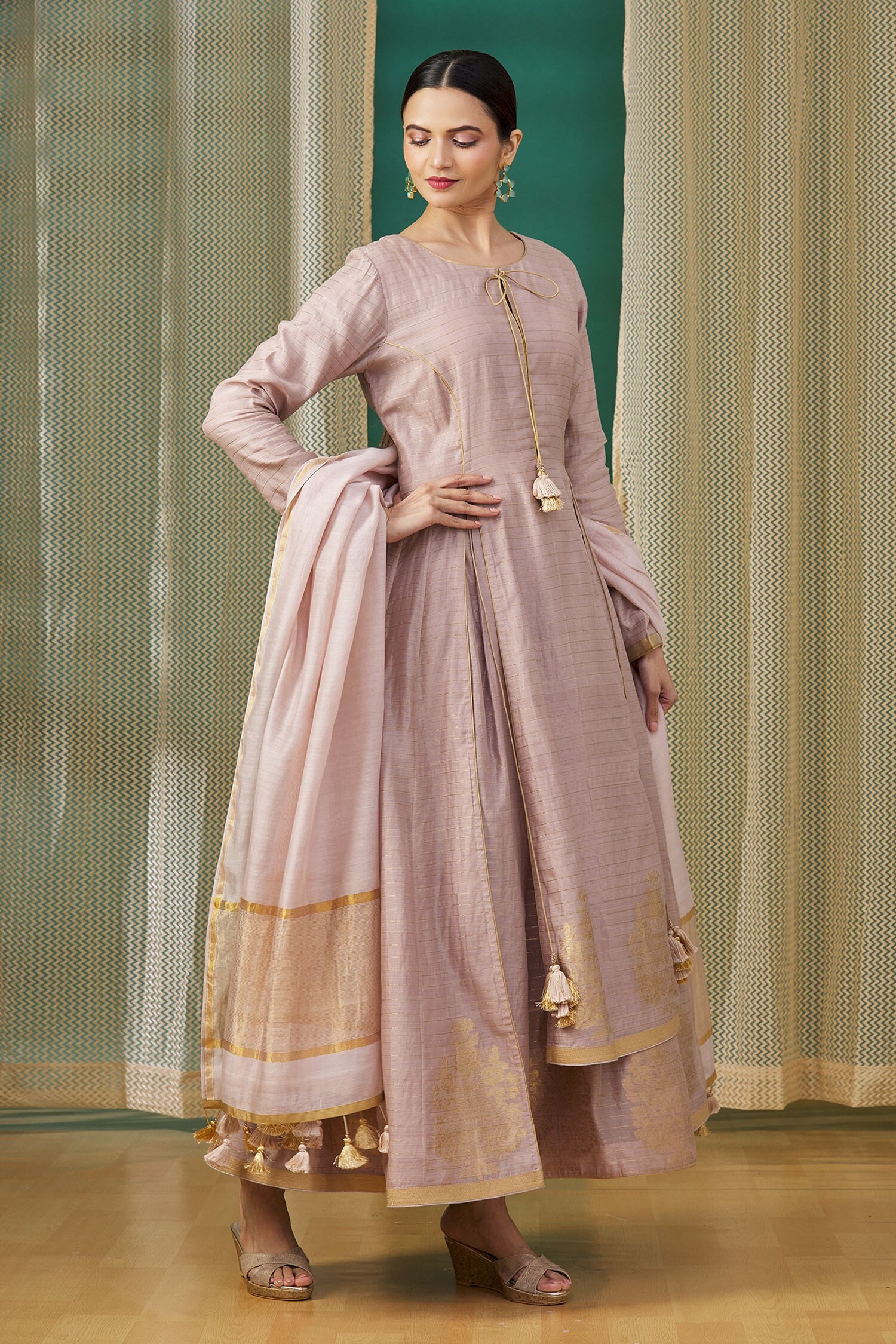 Buy Rar Studio Brown Front Slit Kurta Set Online | Aza Fashions